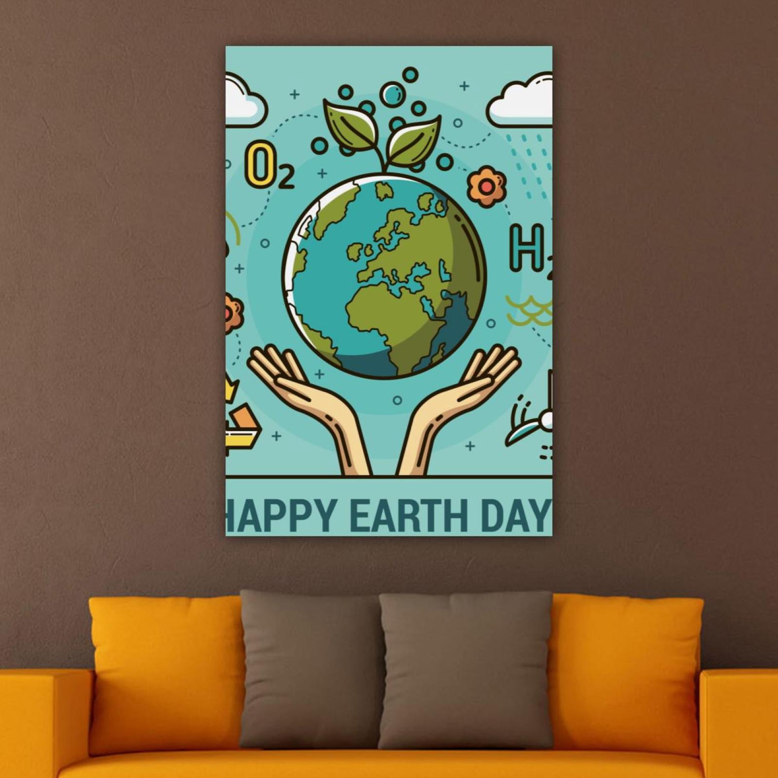 OWNSERIES Home Decor Happy Earth Day Pattern Canvas Wall Art Paintings ...