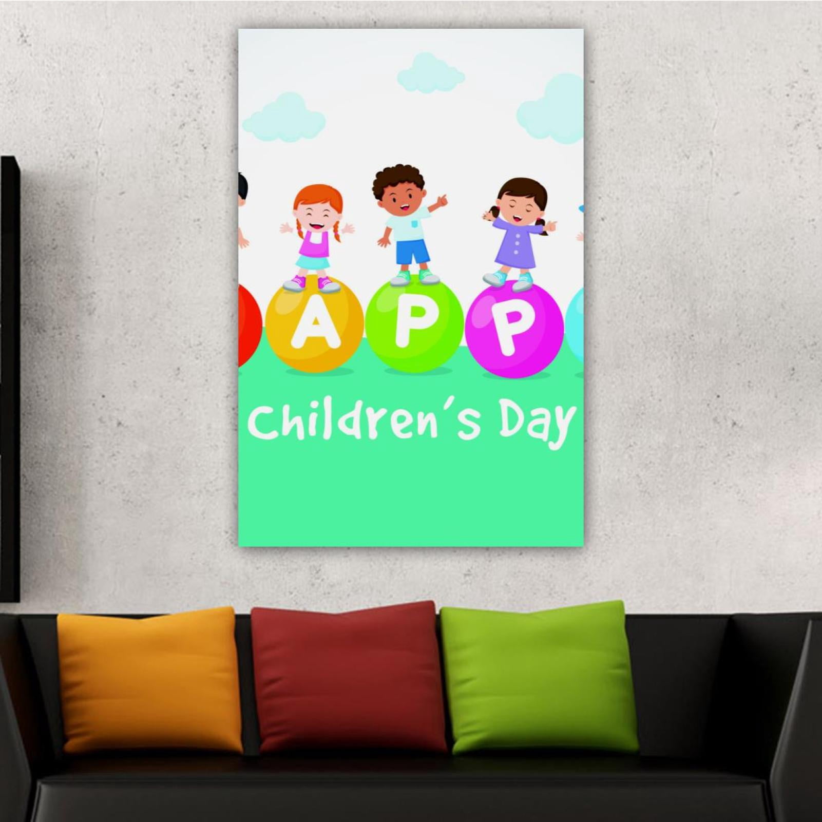 OWNSERIES Home Decor Happy Kids on Children's Day Pattern Canvas Wall ...