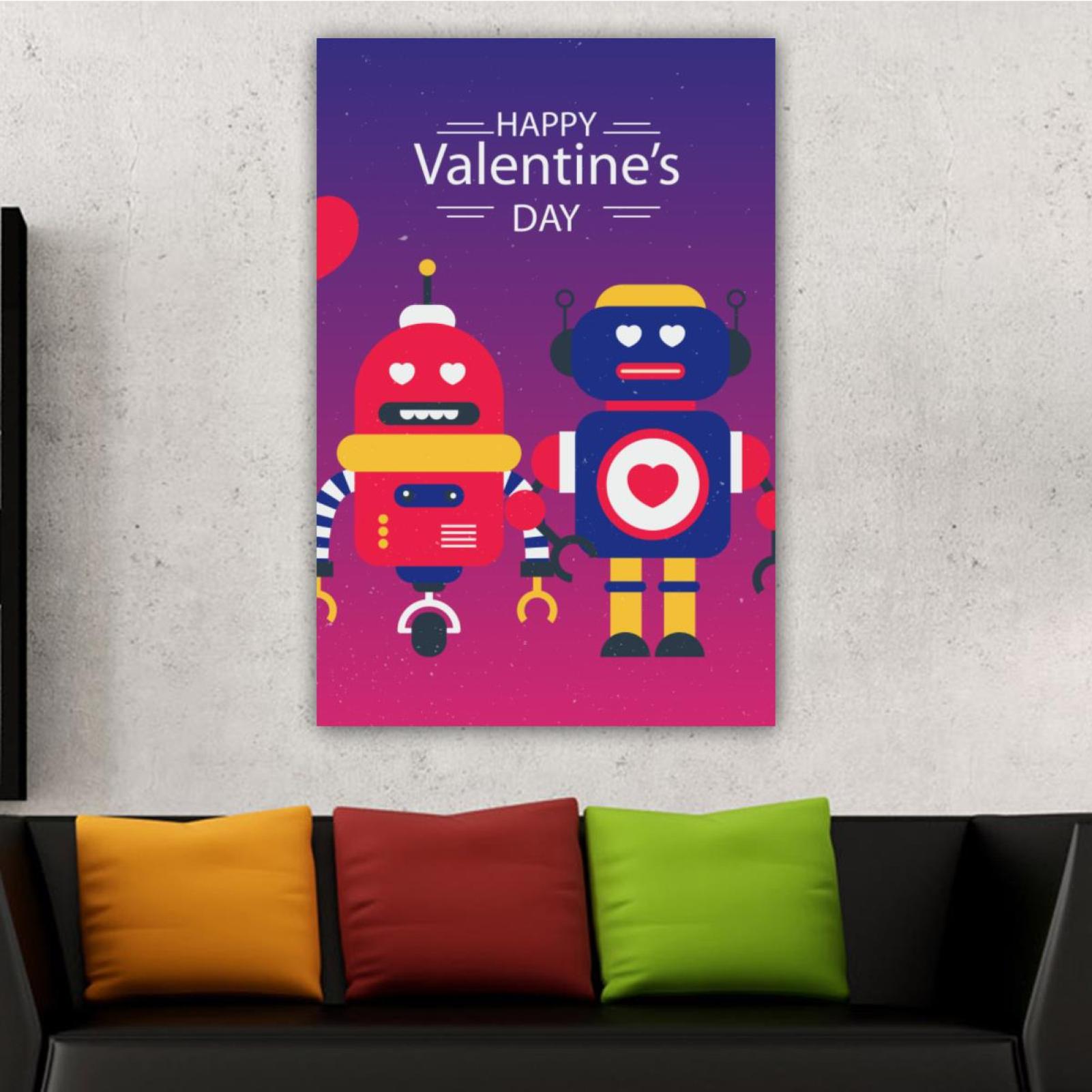 OWNSERIES Home Decor Happy Valentine's Day Robot Love Pattern Canvas ...