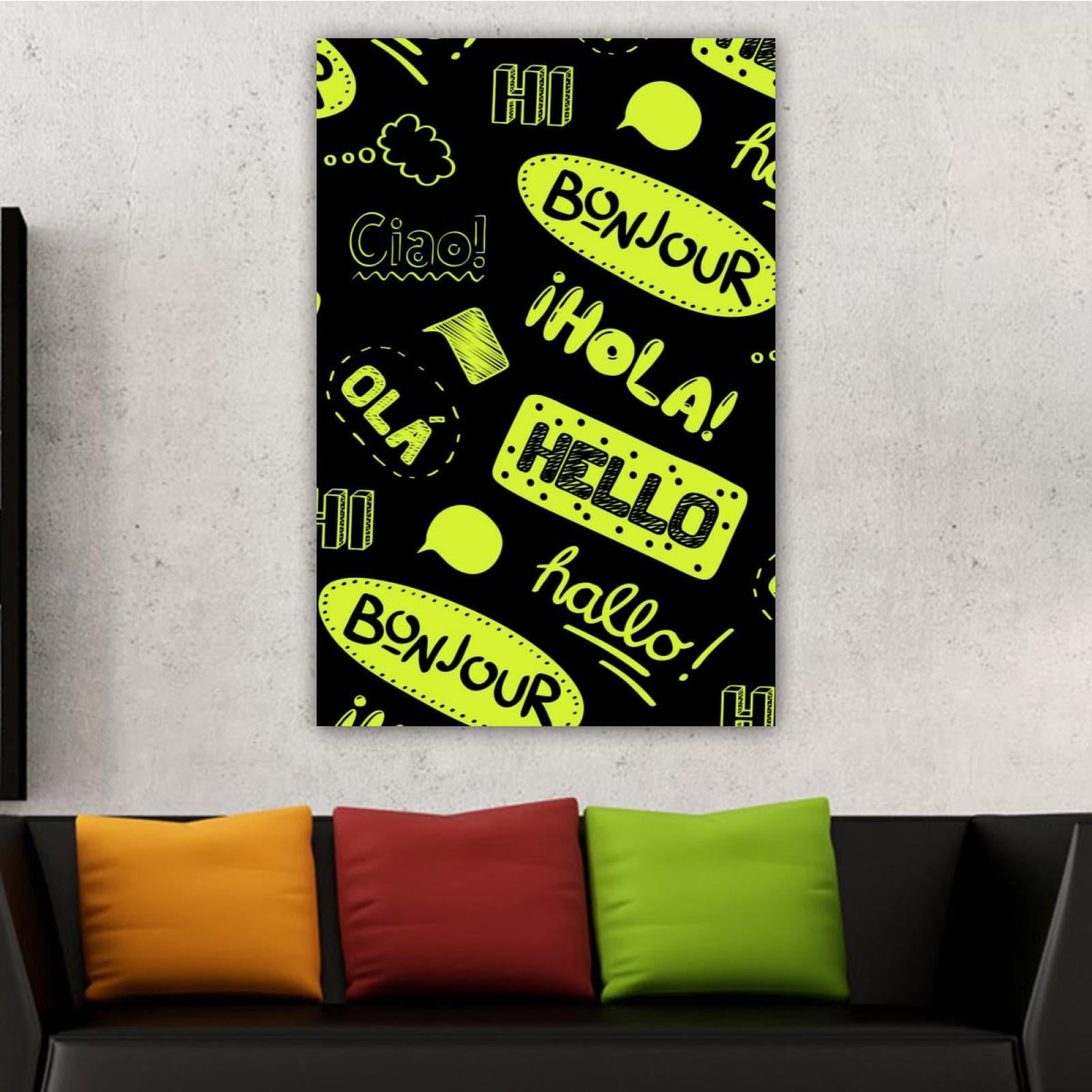 OWNSERIES Home Decor Hello Different Language Black Pattern Canvas Wall ...