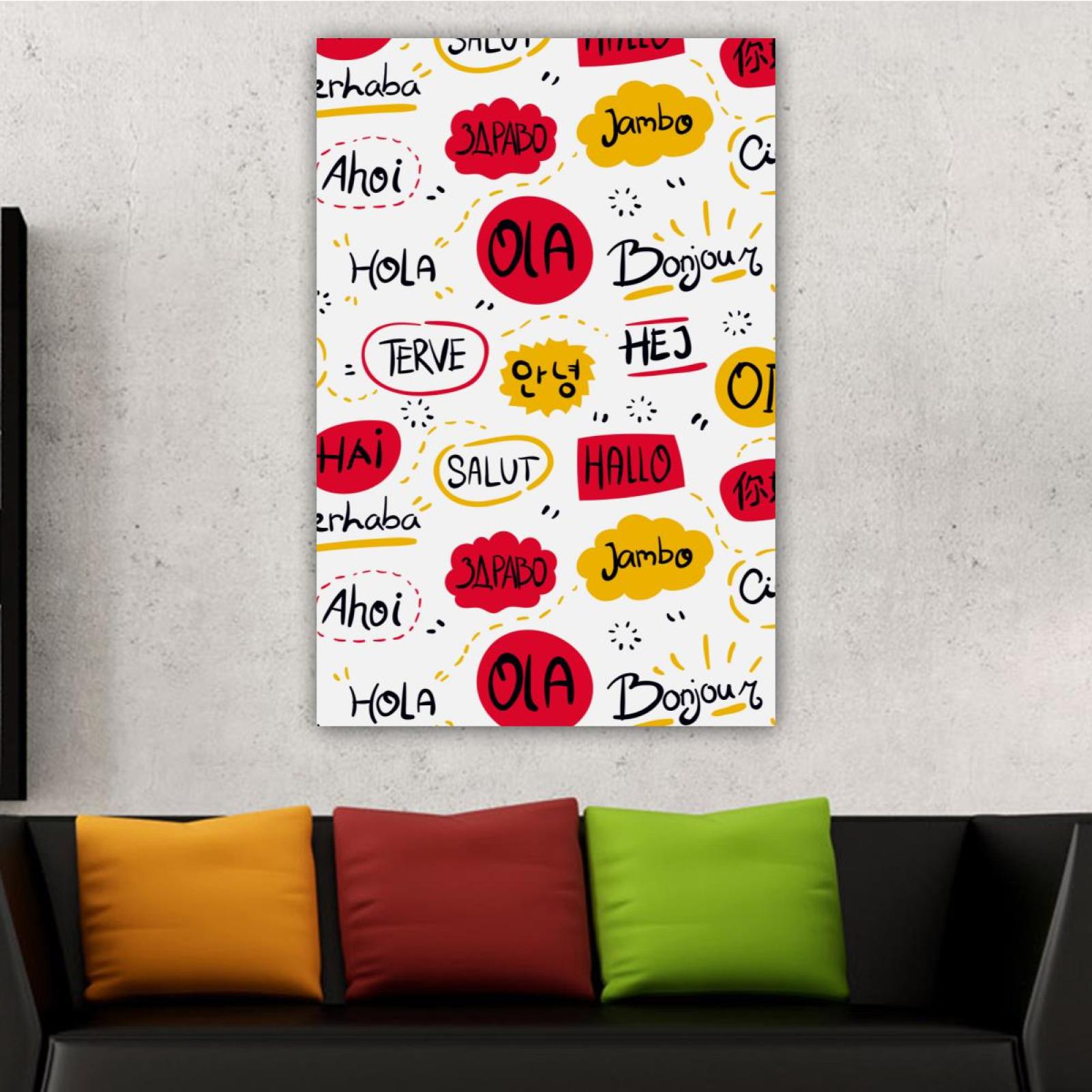 OWNSERIES Home Decor Hello Different Language White Pattern Canvas Wall ...
