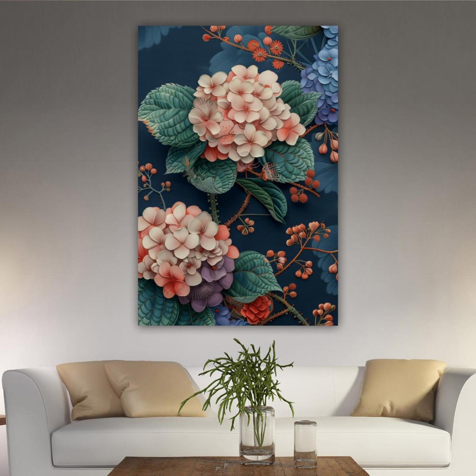 OWNSERIES Home Decor Hydrangea Landscape Painting Canvas Wall Art ...