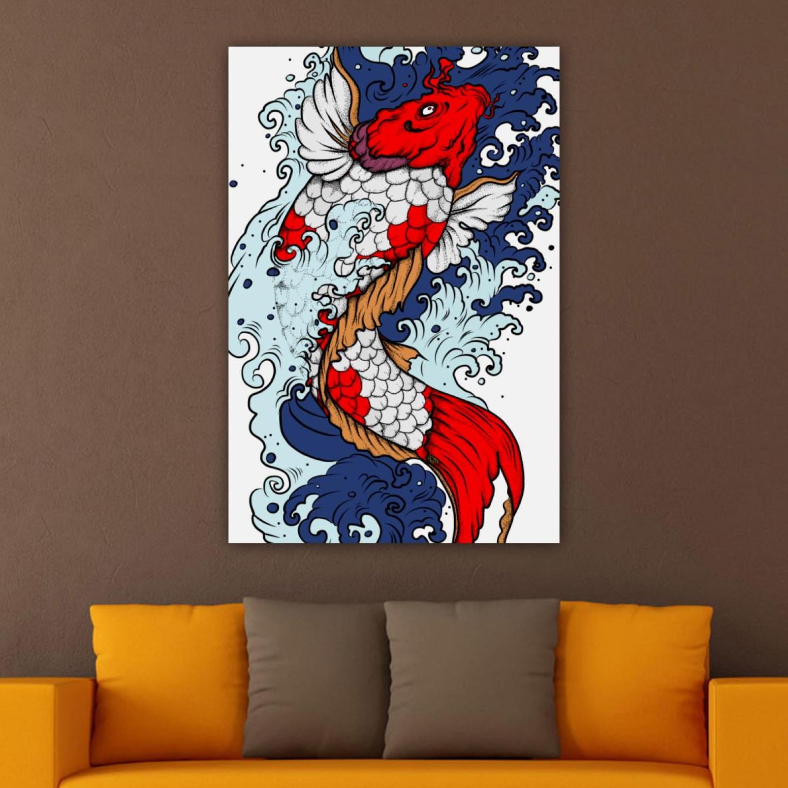 OWNSERIES Home Decor Japanese Carp Fish Wave Pattern Canvas Wall Art ...