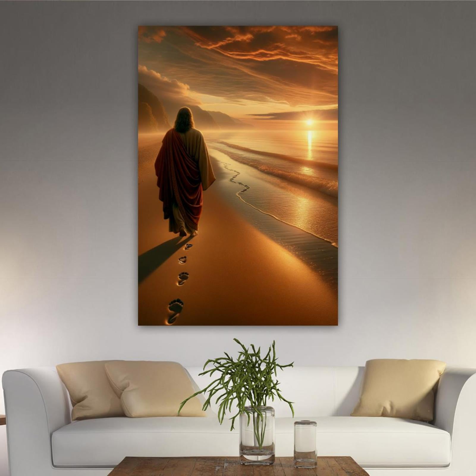 OWNSERIES Home Decor Jesus Walking by the Sea Canvas Wall Art Paintings ...