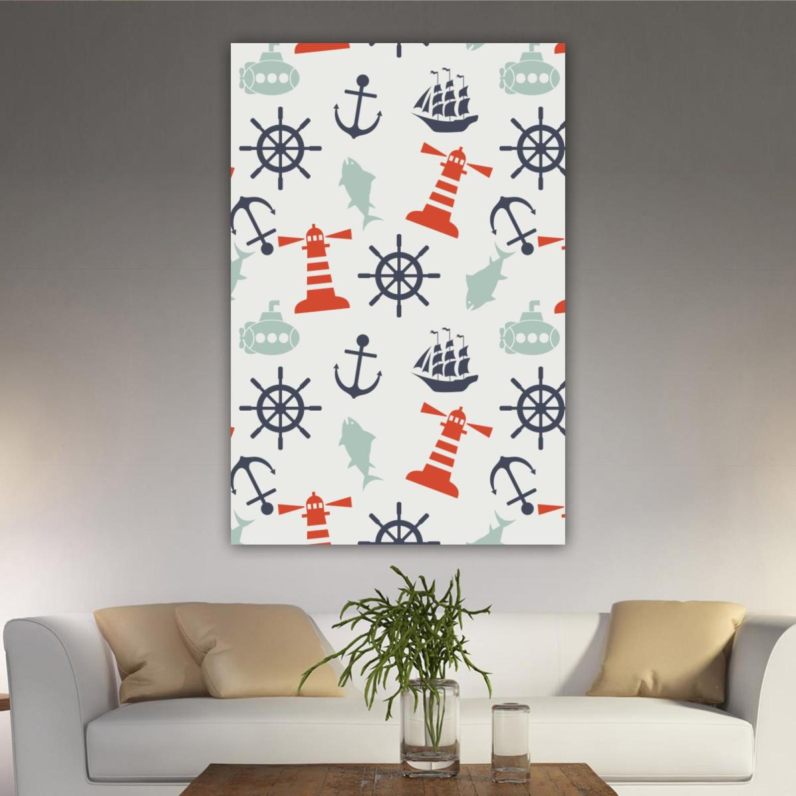 OWNSERIES Home Decor Lighthouse Compass Ship Anchor Fish Pattern Canvas ...