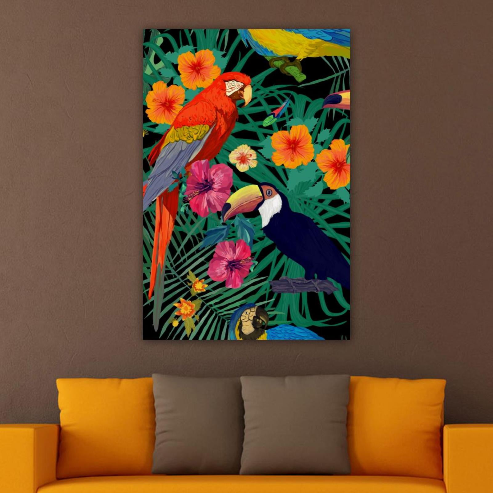 OWNSERIES Home Decor Macaw Parrots Toucans Pattern Canvas Wall Art ...