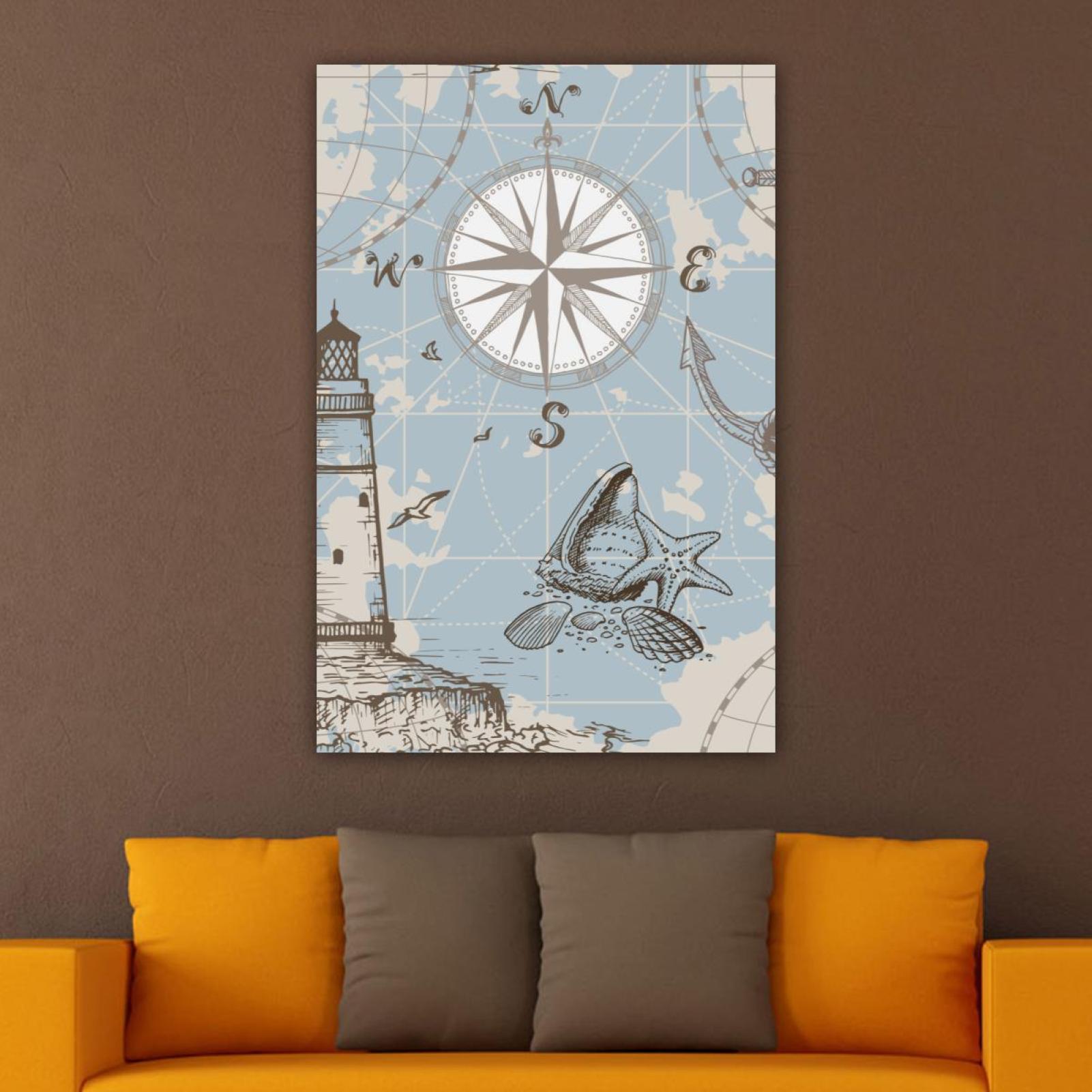 OWNSERIES Home Decor Map Compass Lighthouse Pattern Canvas Wall Art ...