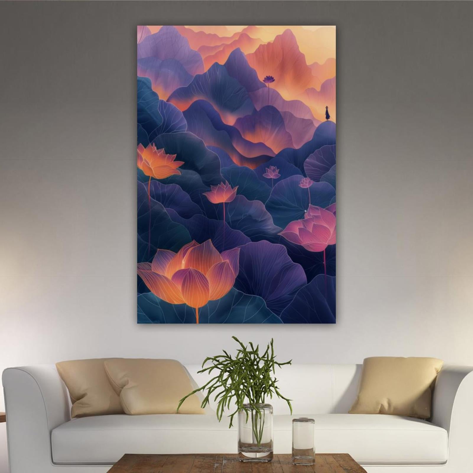 OWNSERIES Home Decor Moonlight over Lotus Pond Canvas Wall Art ...