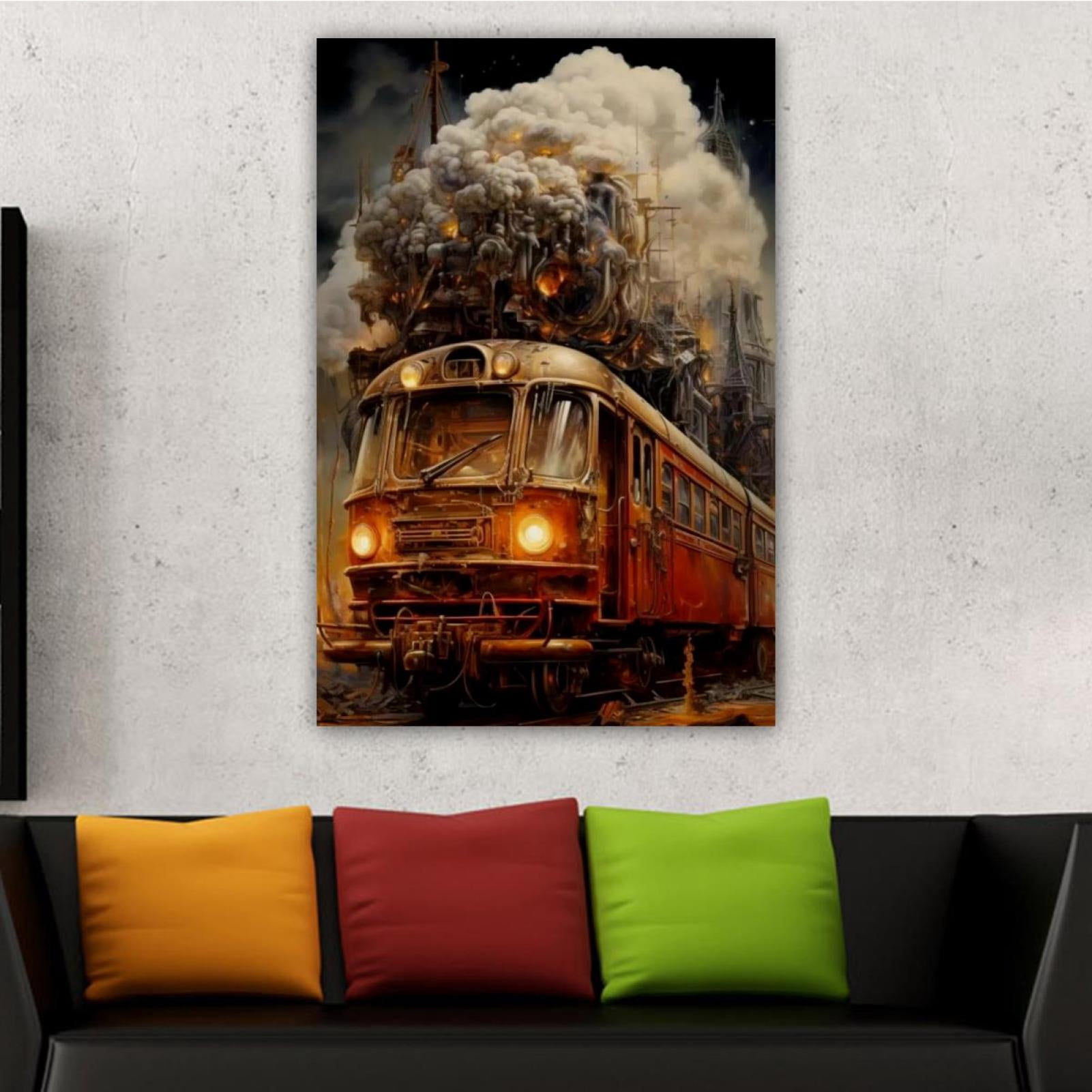 OWNSERIES Home Decor Old Locomotive Pattern Canvas Wall Art Paintings ...