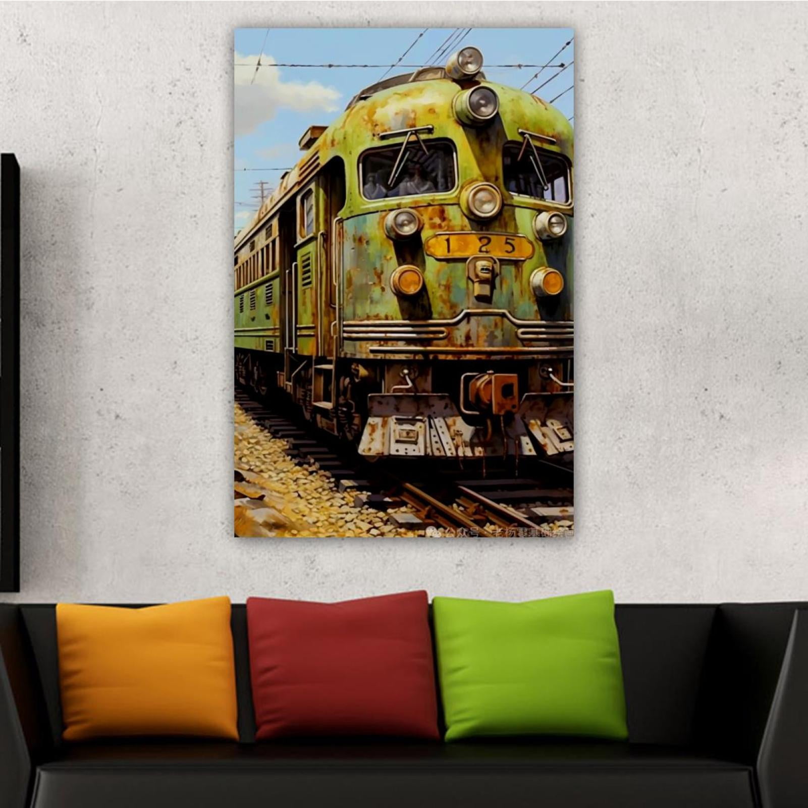 OWNSERIES Home Decor Old Locomotive Pattern Canvas Wall Art Paintings ...