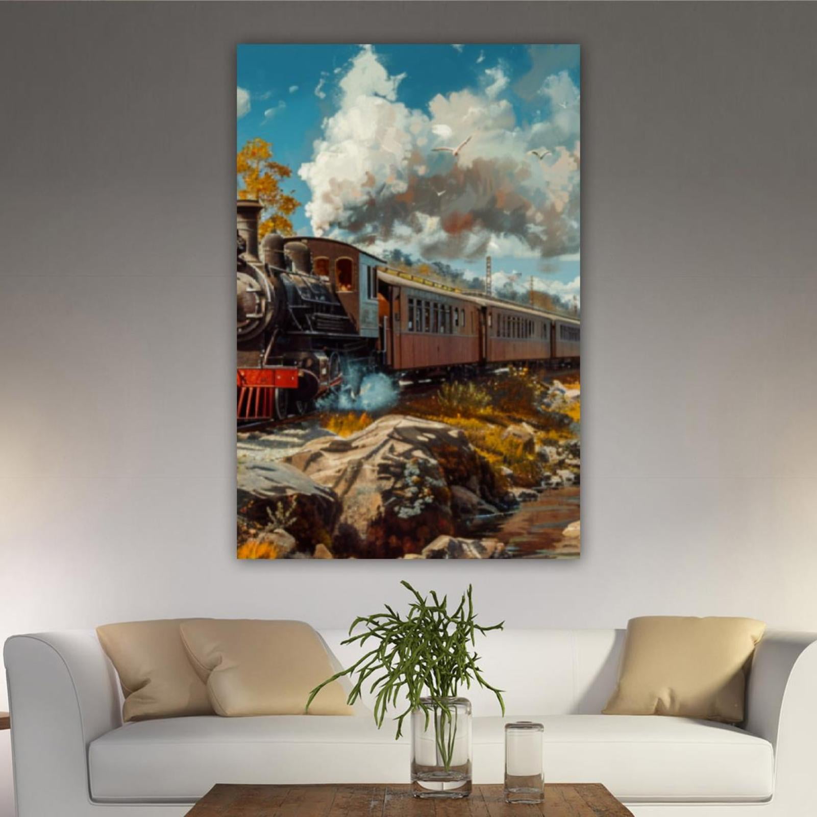 OWNSERIES Home Decor Old Train Pattern Canvas Wall Art Paintings for ...