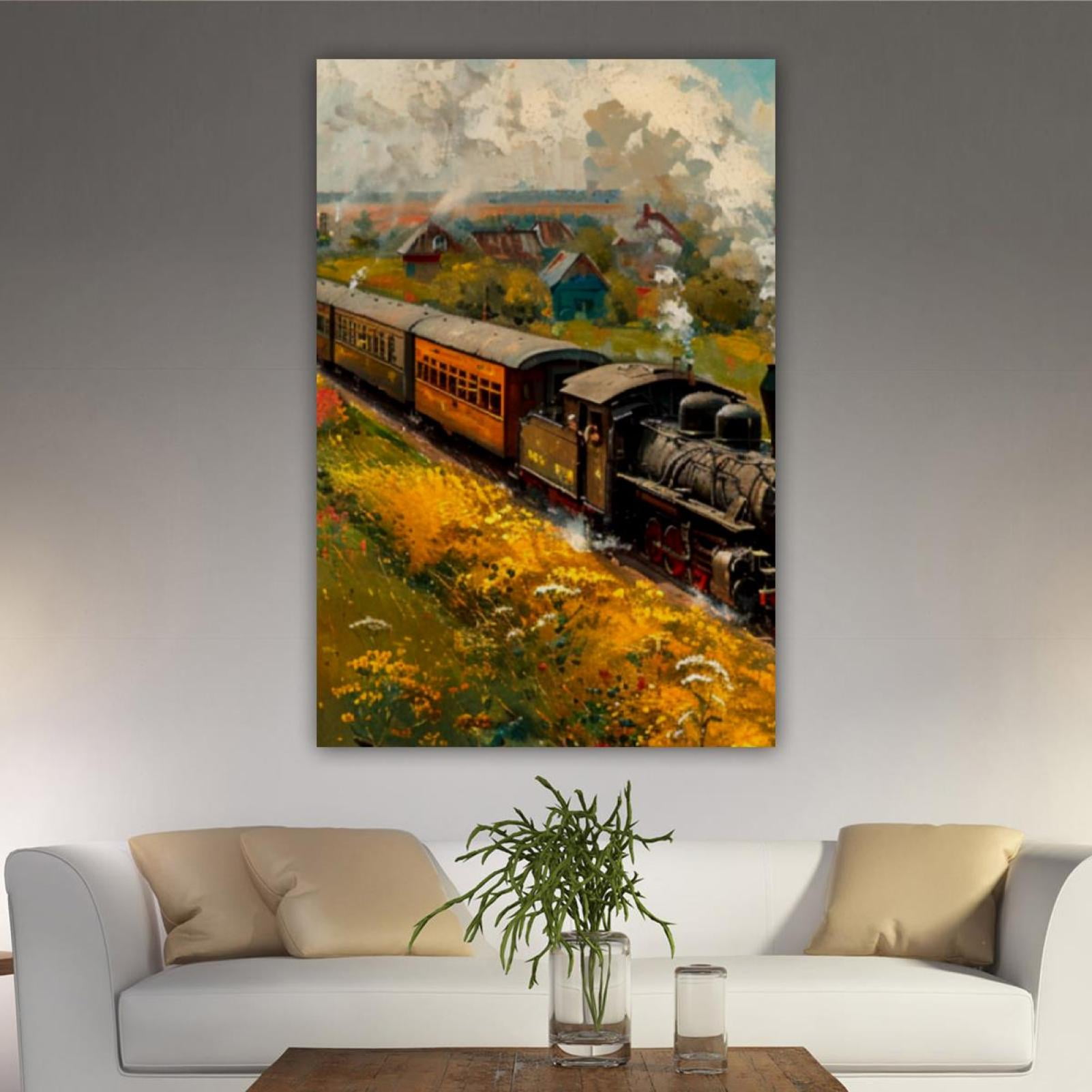 OWNSERIES Home Decor Old Train Pattern Canvas Wall Art Paintings for ...