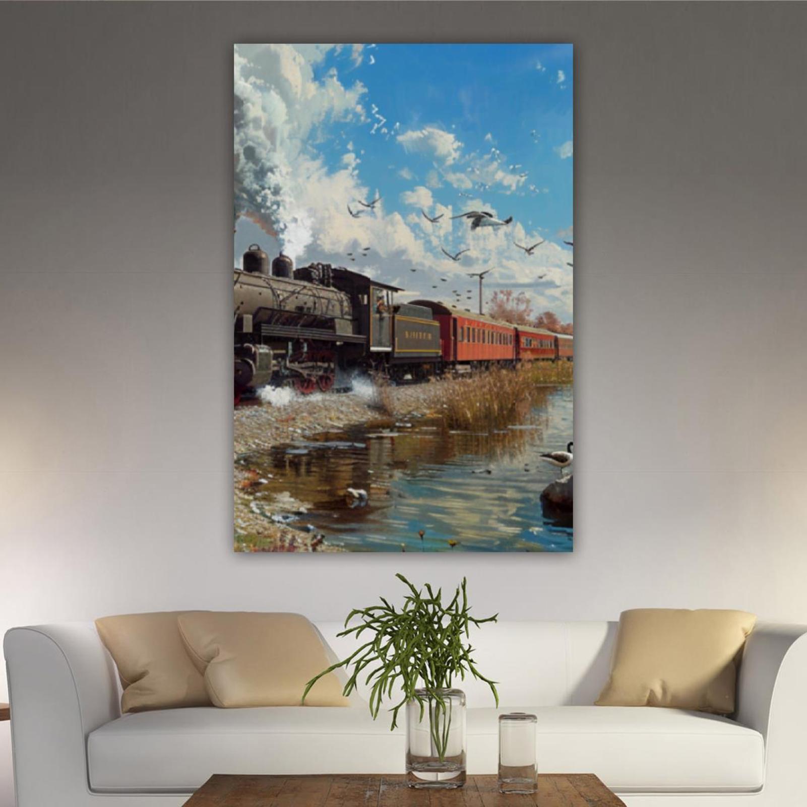 OWNSERIES Home Decor Old Train Pattern Canvas Wall Art Paintings for ...
