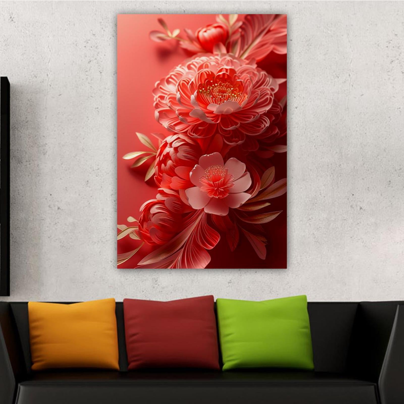 OWNSERIES Home Decor Paper-cut Work Style Peonies Pattern Canvas Wall ...