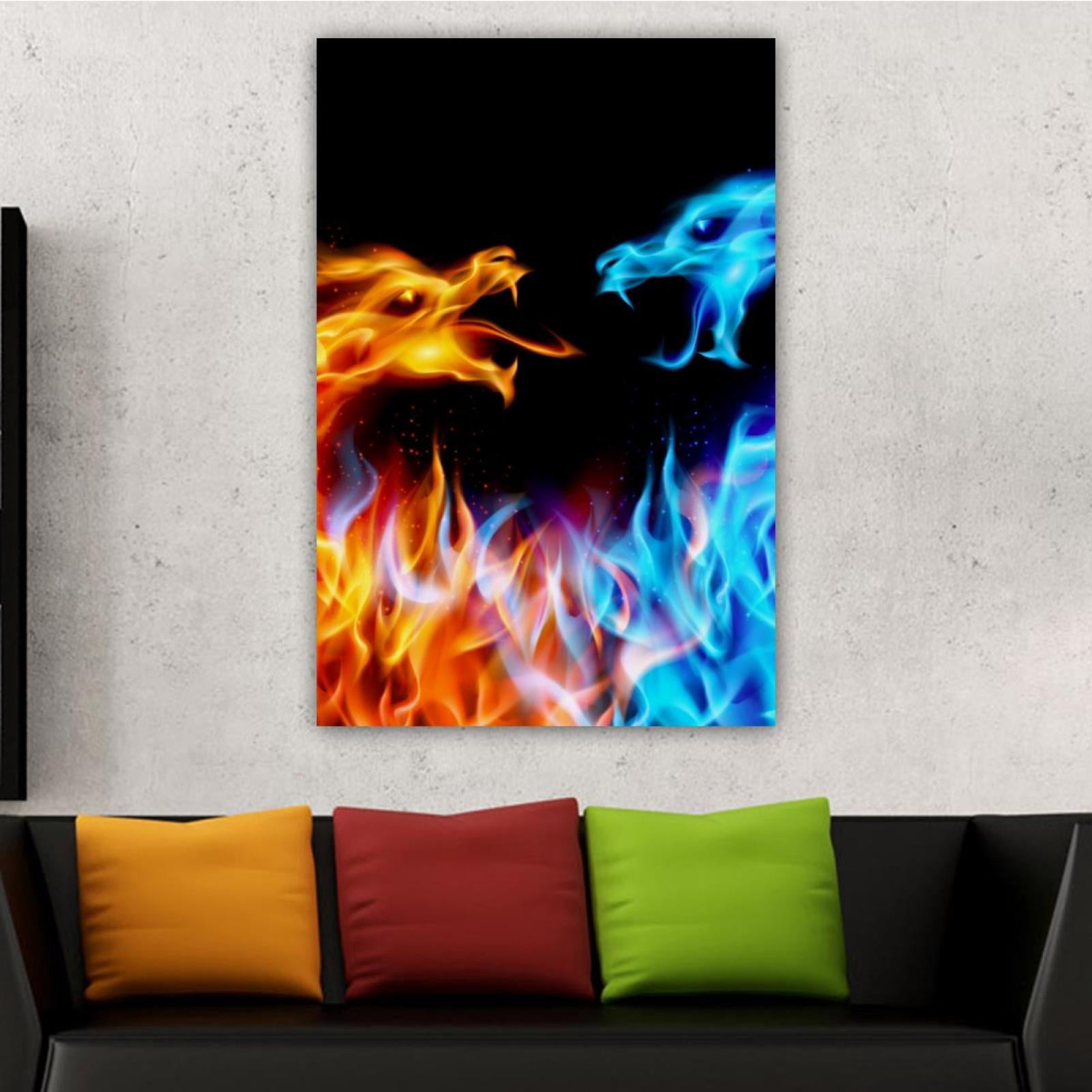 OWNSERIES Home Decor Red Blue Fire Dragon Pattern Canvas Wall Art ...
