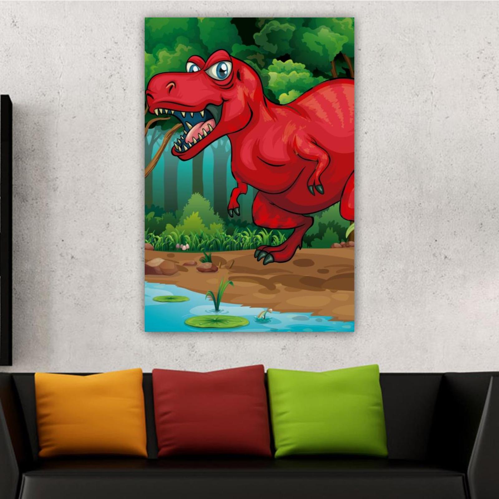 OWNSERIES Home Decor Red Dinosaur Walking in the Jungle Pattern Canvas ...