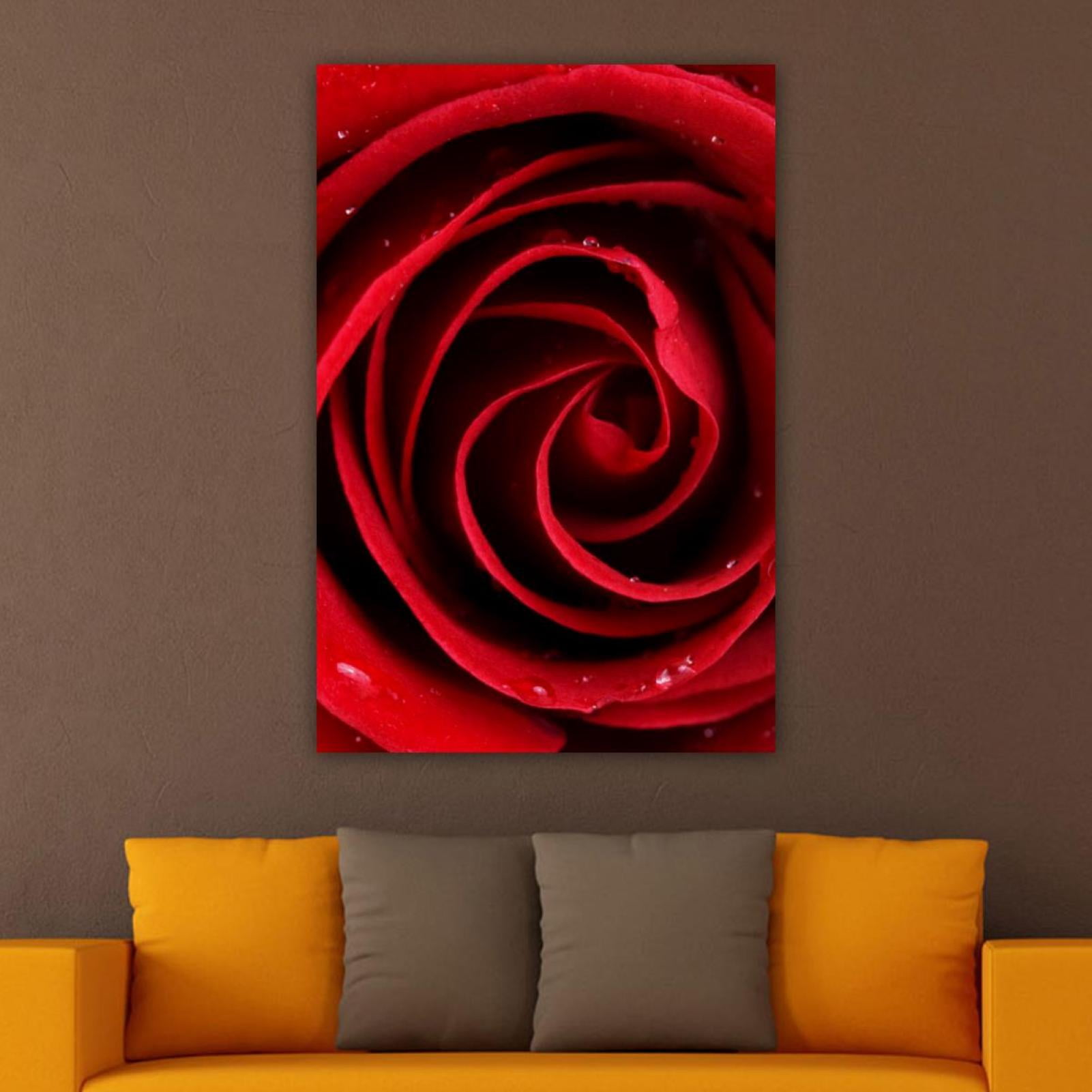 OWNSERIES Home Decor Red Rose Flower with Water Drops Pattern Canvas ...