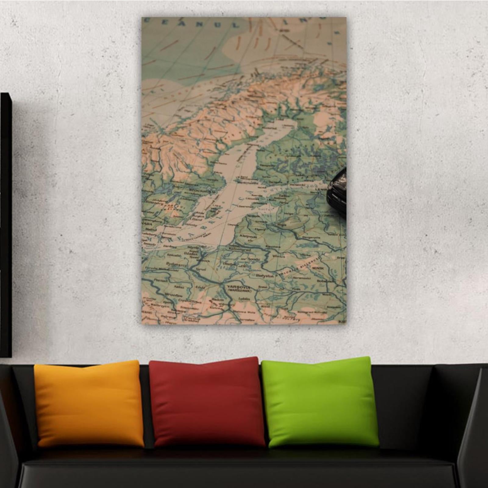 OWNSERIES Home Decor Retro Car Travel Map Adventure Pattern Canvas Wall ...