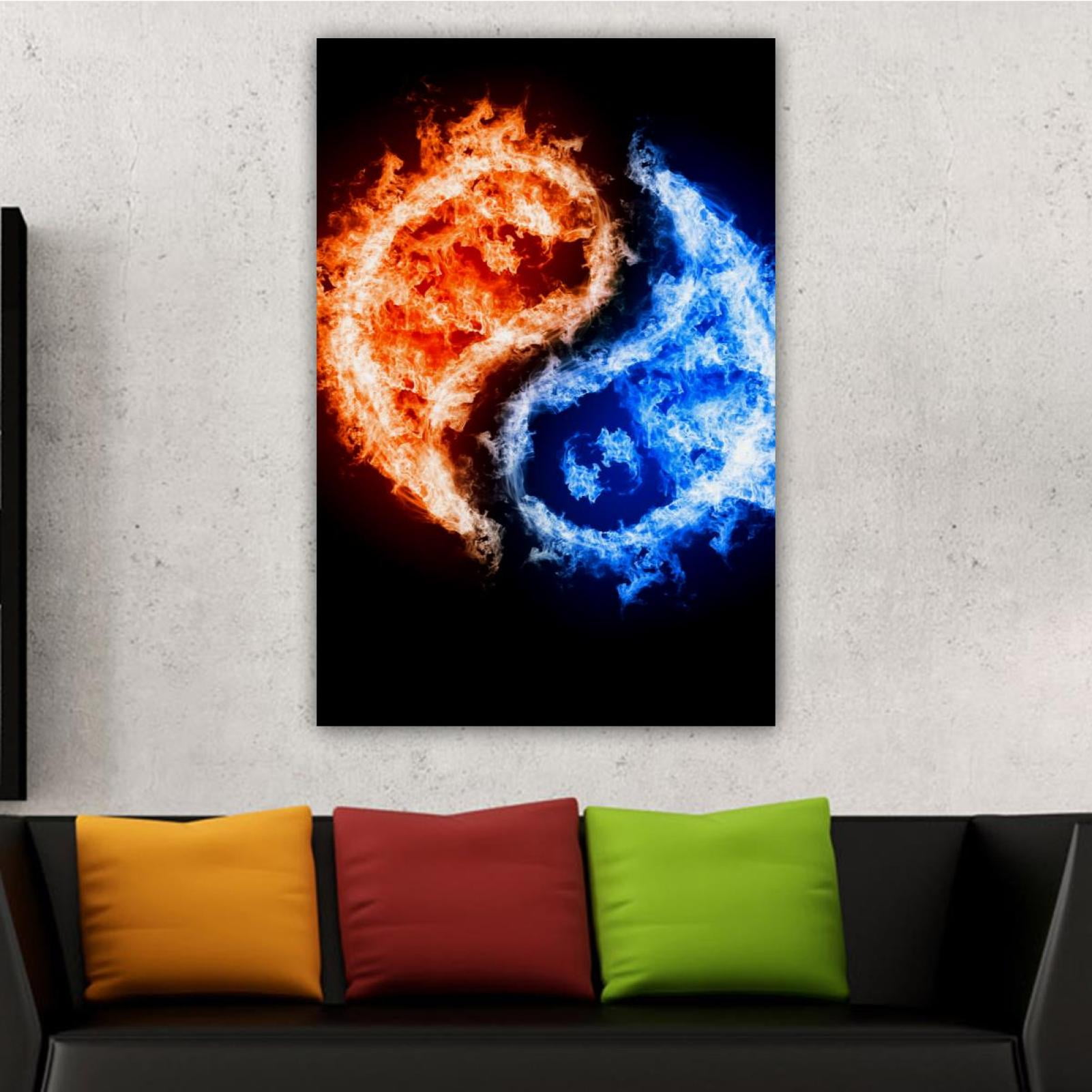 OWNSERIES Home Decor Retro Fire Water Chinese Yin Yang Pattern Canvas Wall Art Paintings for ...