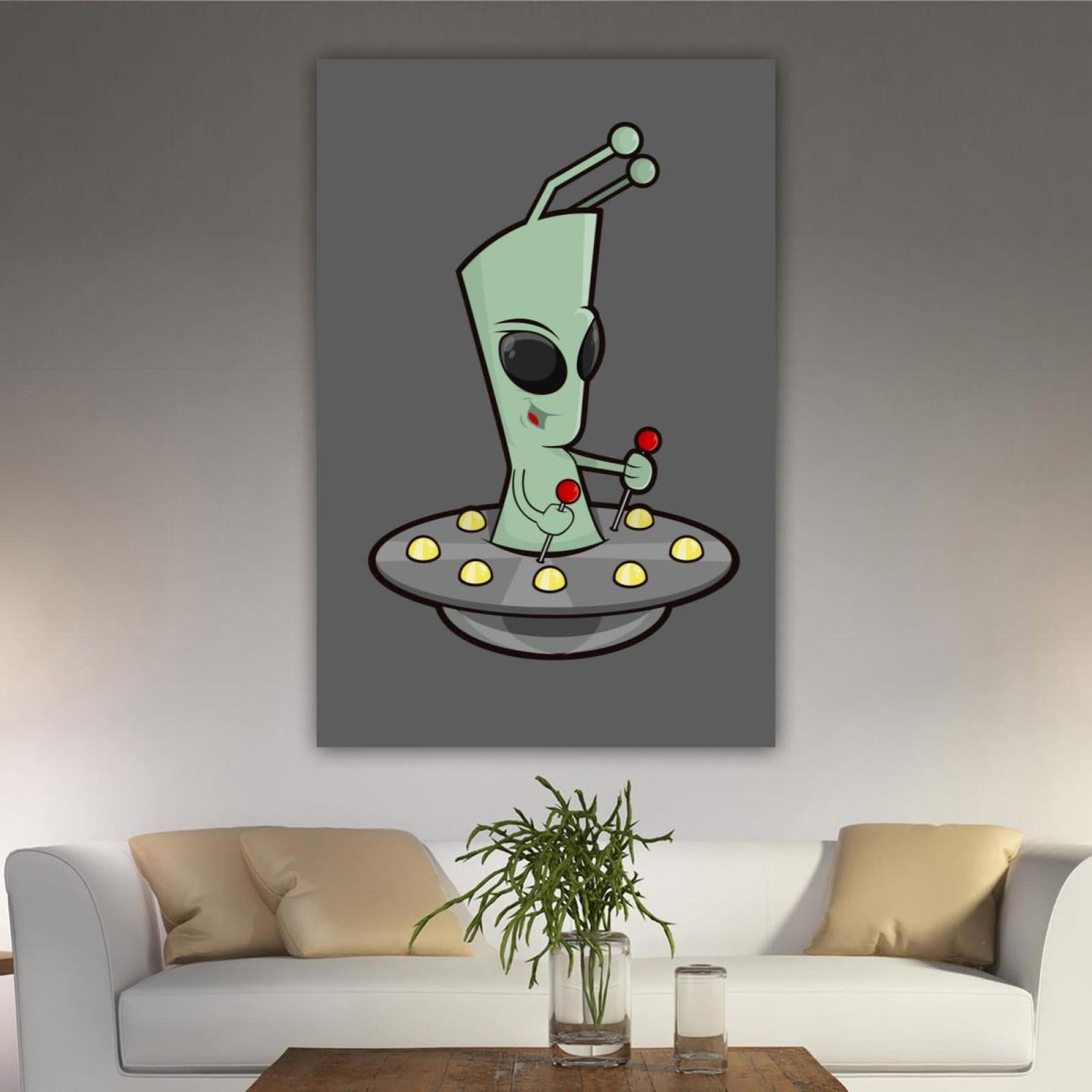 OWNSERIES Home Decor Retro Funny Cartoon Alien Pattern Canvas Wall Art ...