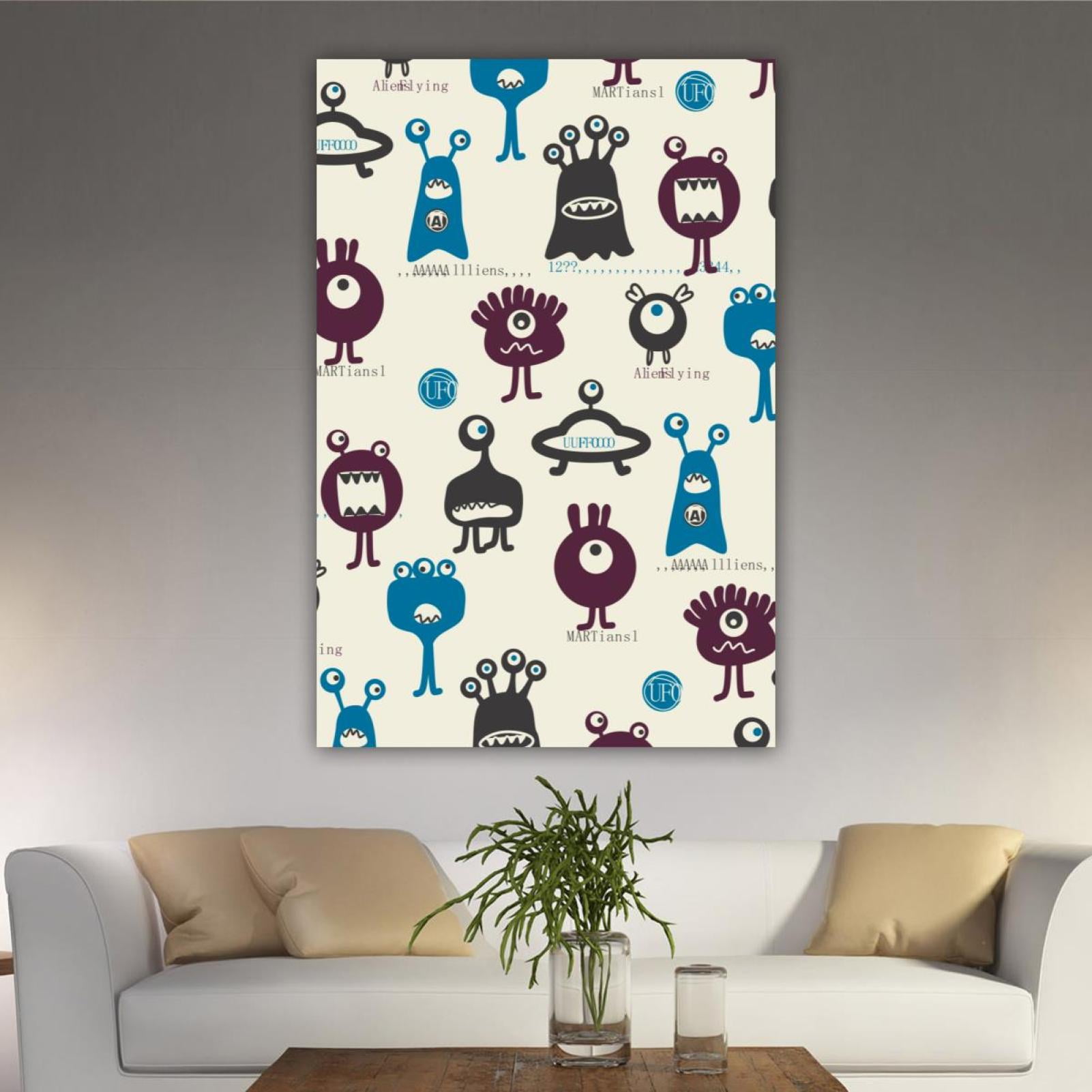 OWNSERIES Home Decor Retro Funny Cartoon Monster Alien Pattern Canvas ...