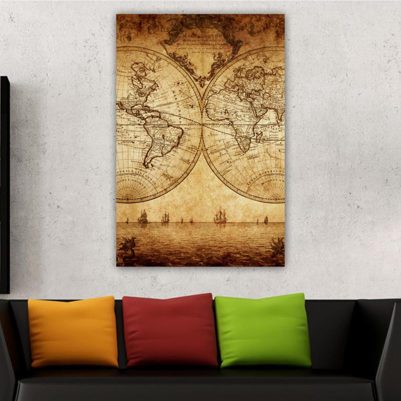 OWNSERIES Home Decor Retro Old World Map Antique Pattern Canvas Wall ...