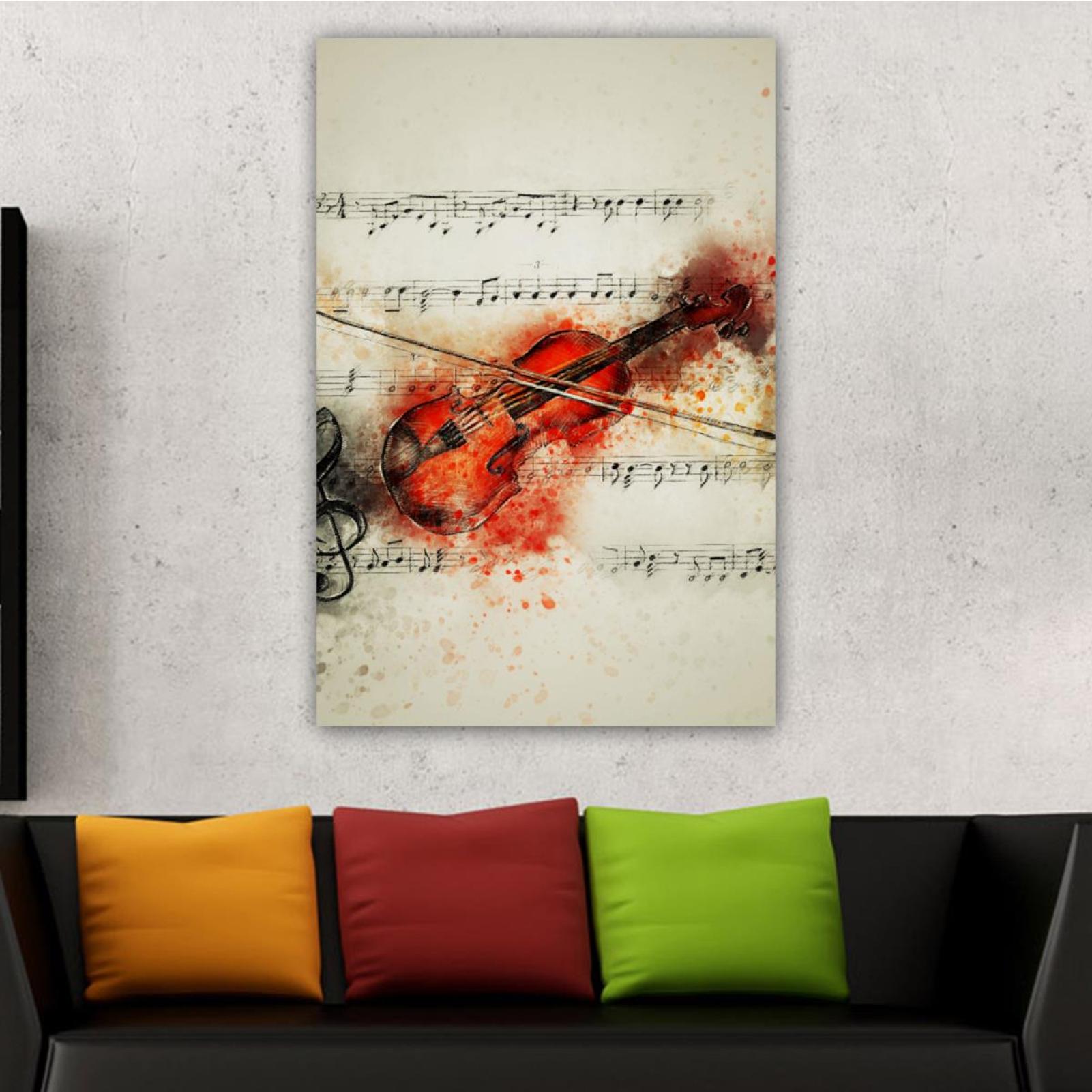 OWNSERIES Home Decor Retro Violin Music Note Pattern Canvas Wall Art ...