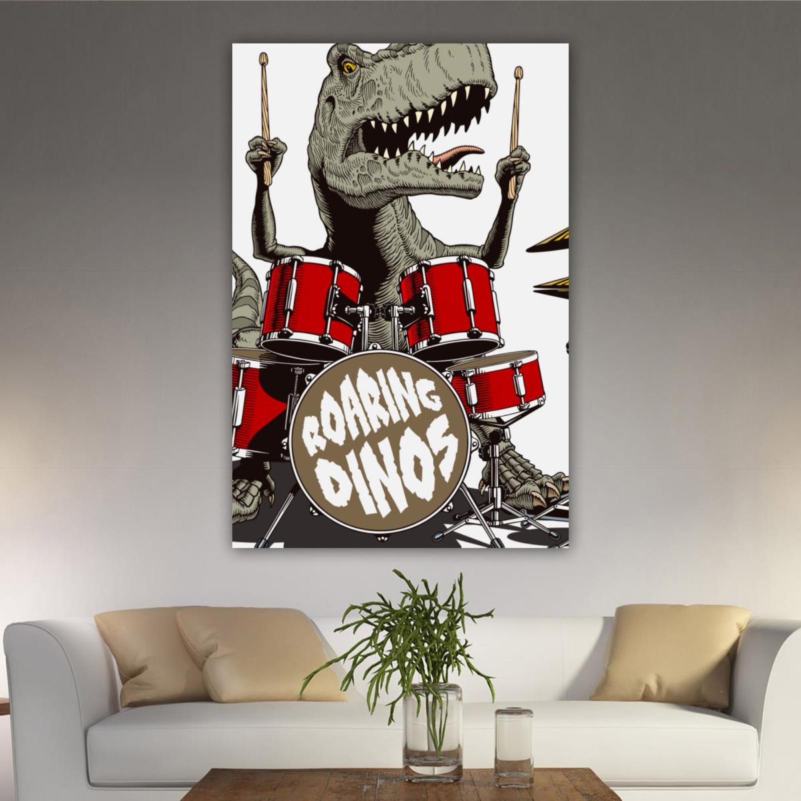 OWNSERIES Home Decor Rock Dinos Beating Drum Pattern Canvas Wall Art Paintings for Living Room ...