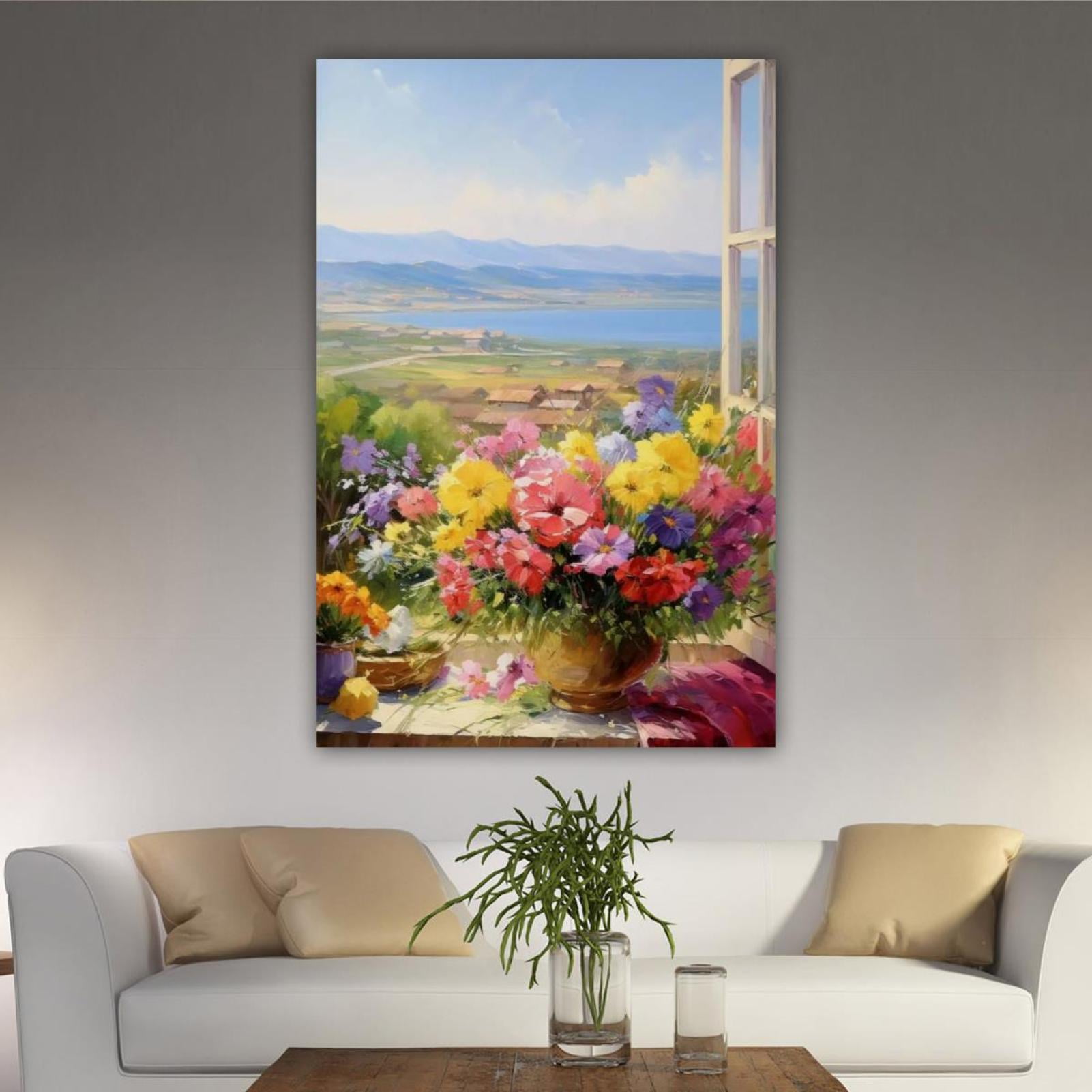 OWNSERIES Home Decor Scenery Outside the Window Pattern Canvas Wall Art ...