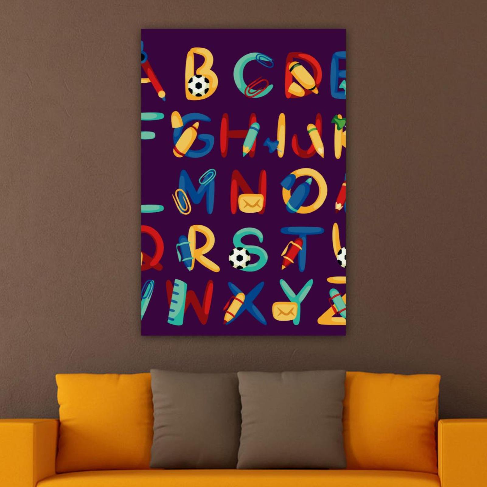 OWNSERIES Home Decor School Themed Alphabet Dark Purple Pattern Canvas ...