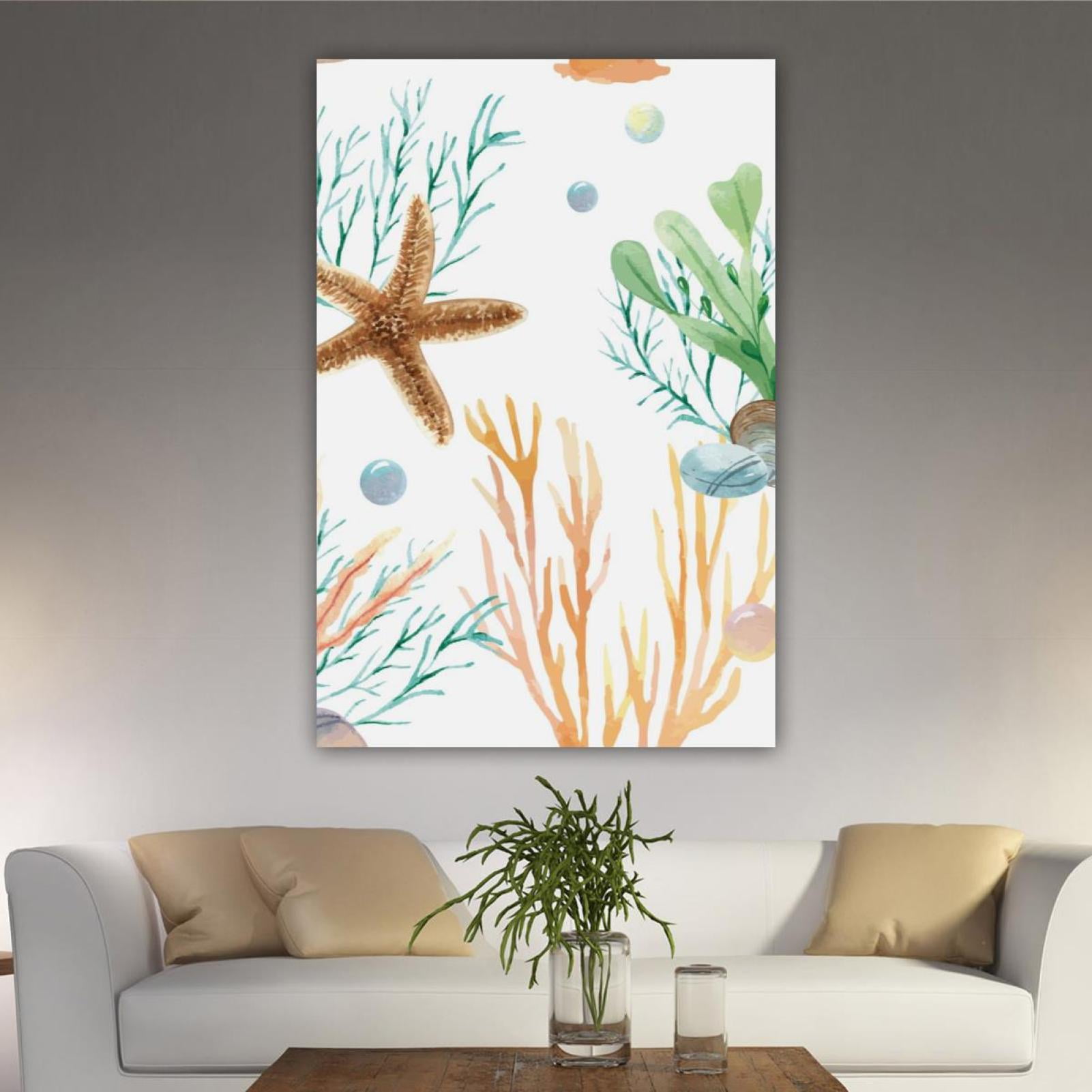 OWNSERIES Home Decor Sea Shell Starfish Marine Life Pattern Canvas Wall ...