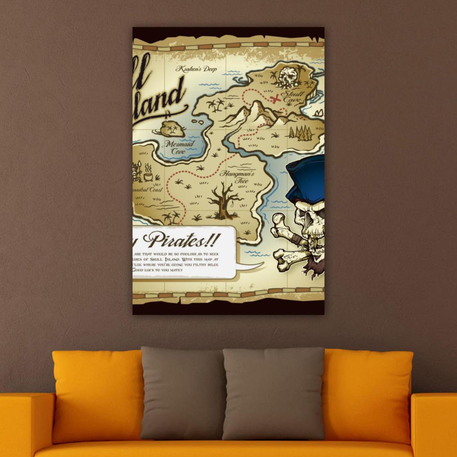 OWNSERIES Home Decor Skull Island Treasure Map Pattern Canvas Wall Art ...