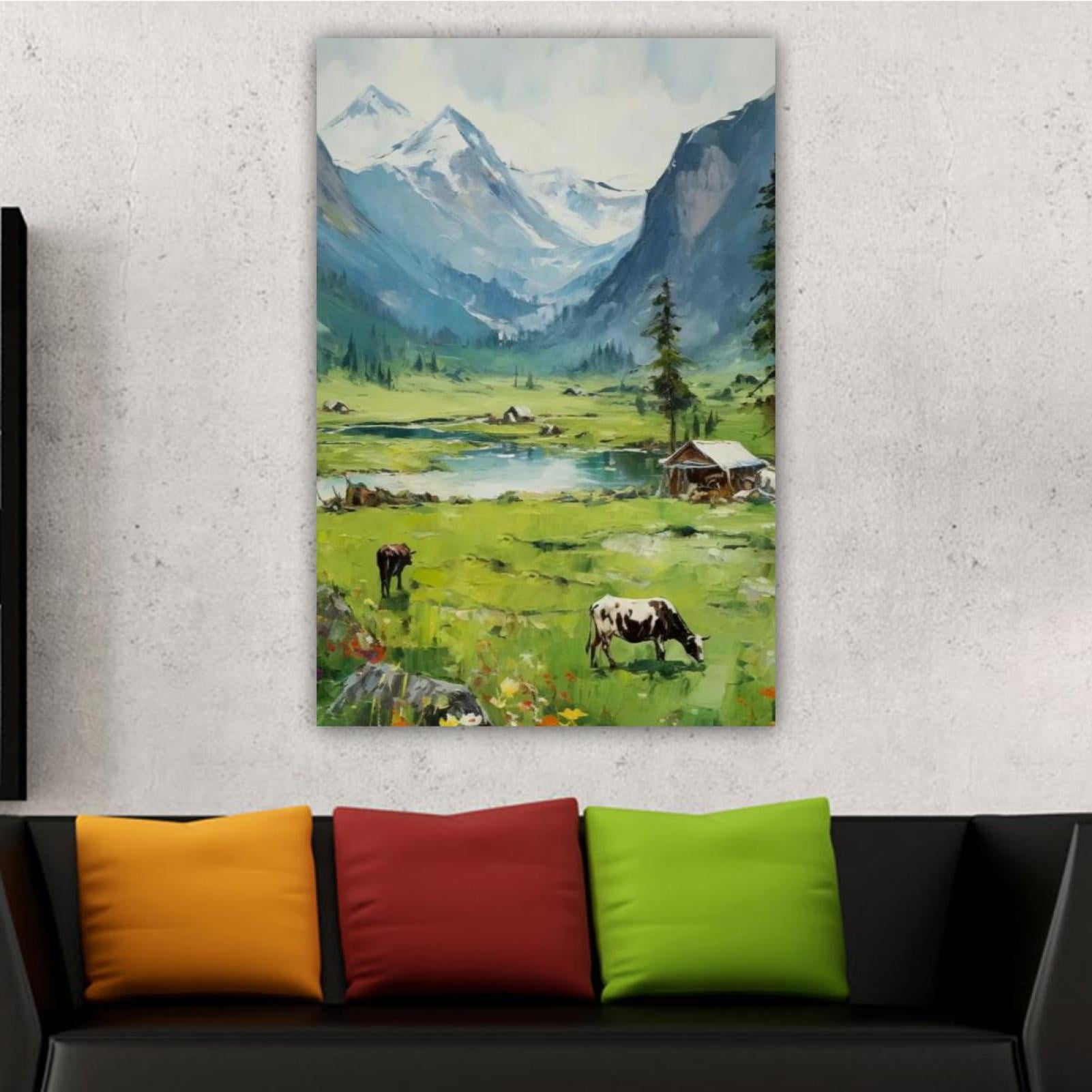OWNSERIES Home Decor Snow Mountain Grassland Pattern Canvas Wall Art ...