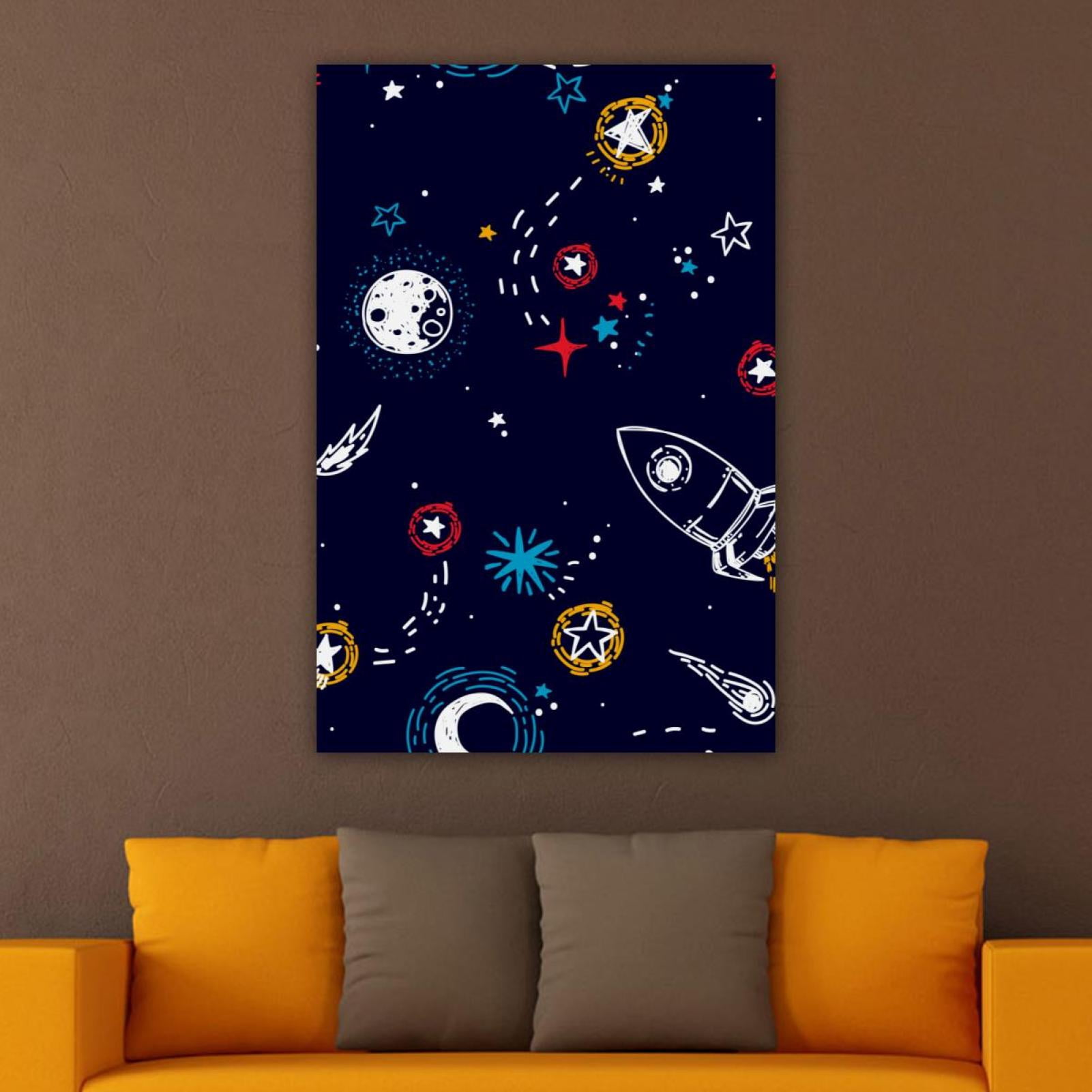 OWNSERIES Home Decor Space Stars Rocket Planets Pattern Canvas Wall Art ...