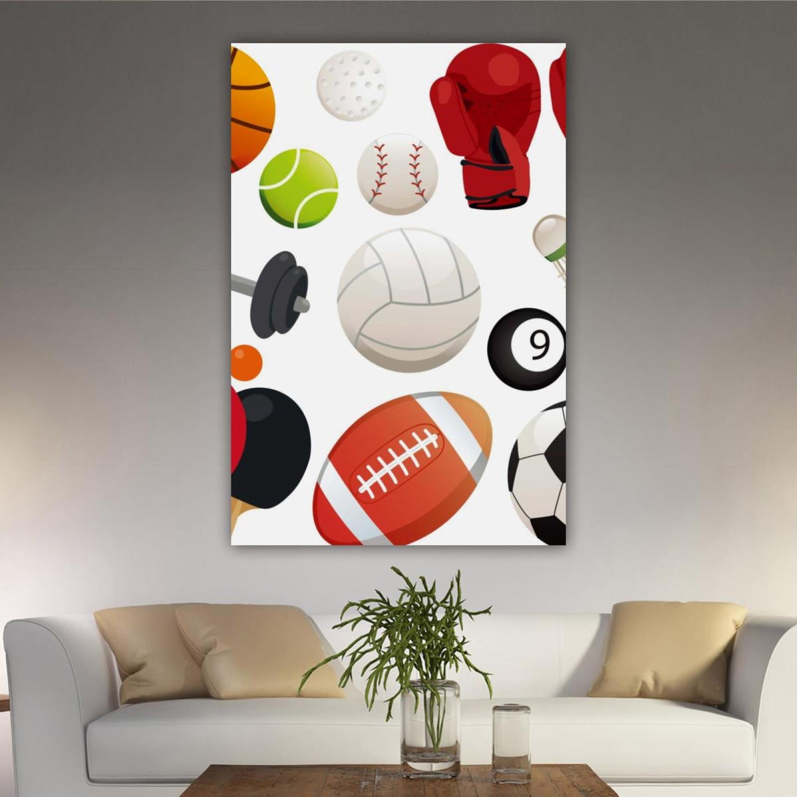 OWNSERIES Home Decor Sports Ball Elements Pattern Canvas Wall Art ...