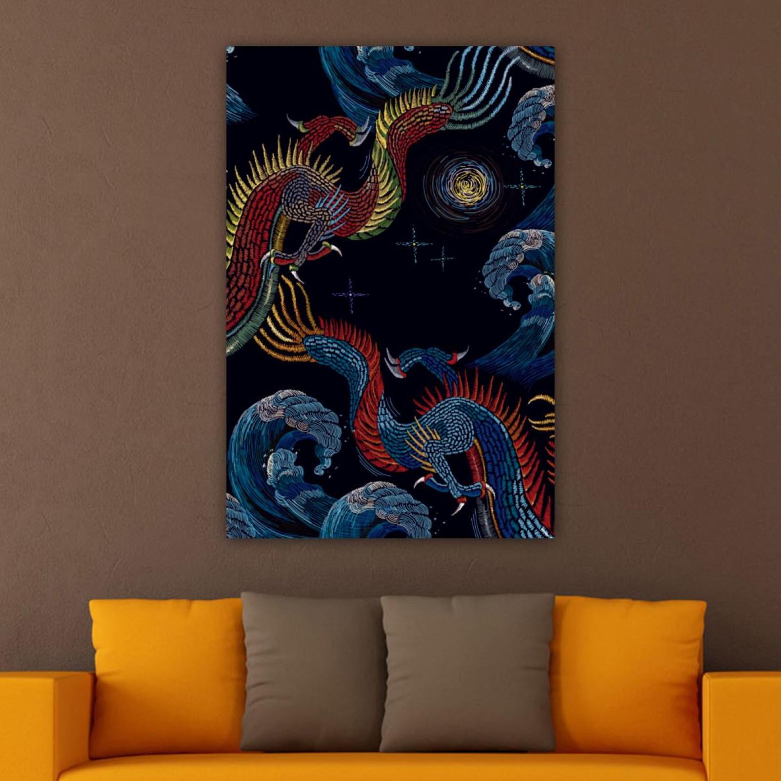OWNSERIES Home Decor Traditional Chinese Dragon Clouds Pattern Canvas ...