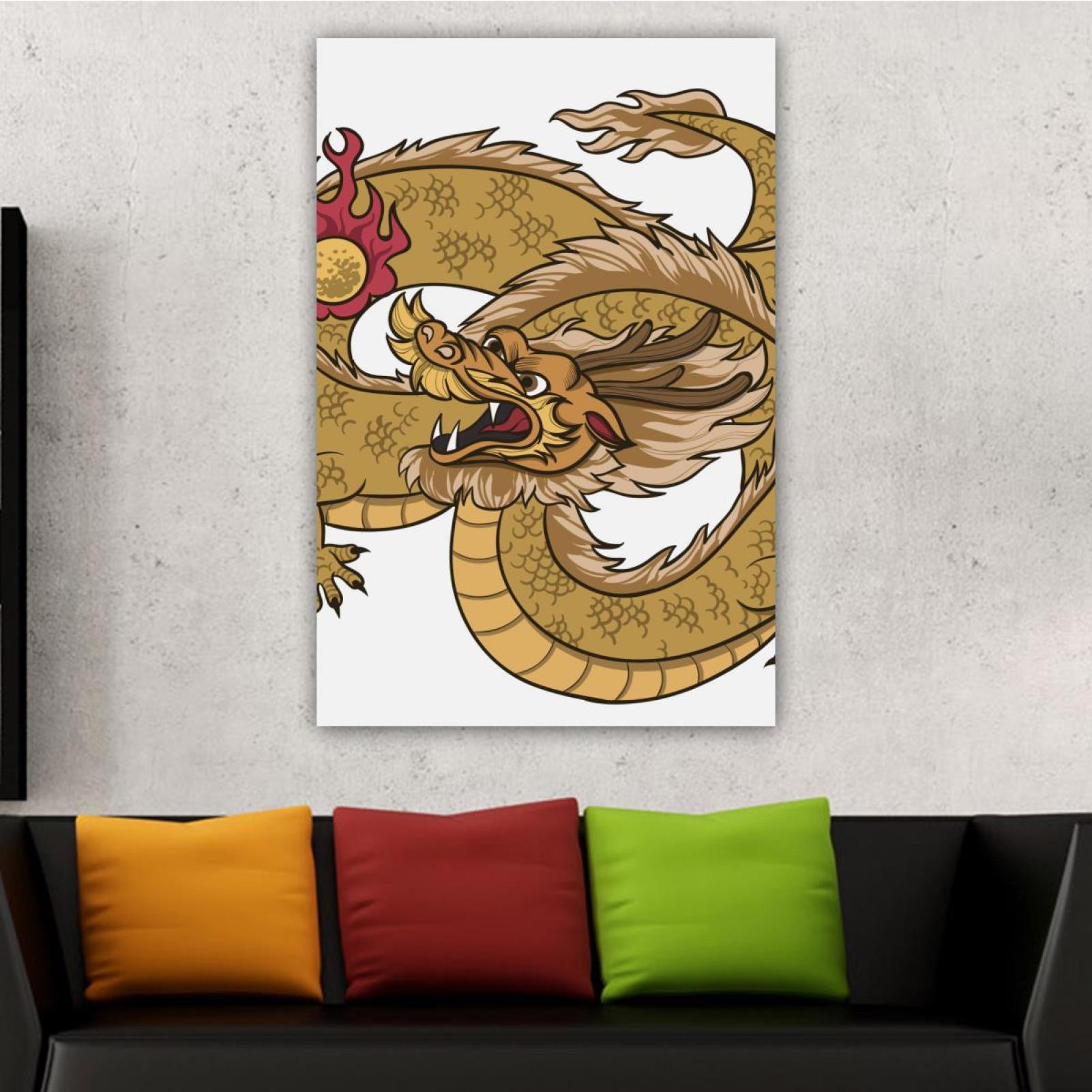 OWNSERIES Home Decor Traditional Chinese Dragon Pattern Canvas Wall Art ...