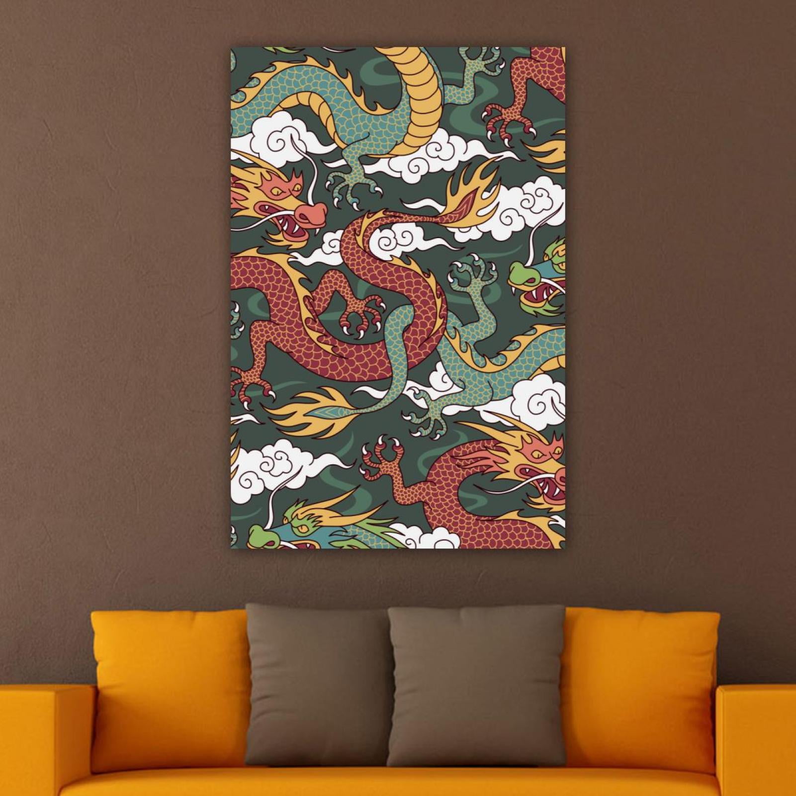 OWNSERIES Home Decor Traditional Chinese Dragon Pattern Canvas Wall Art ...
