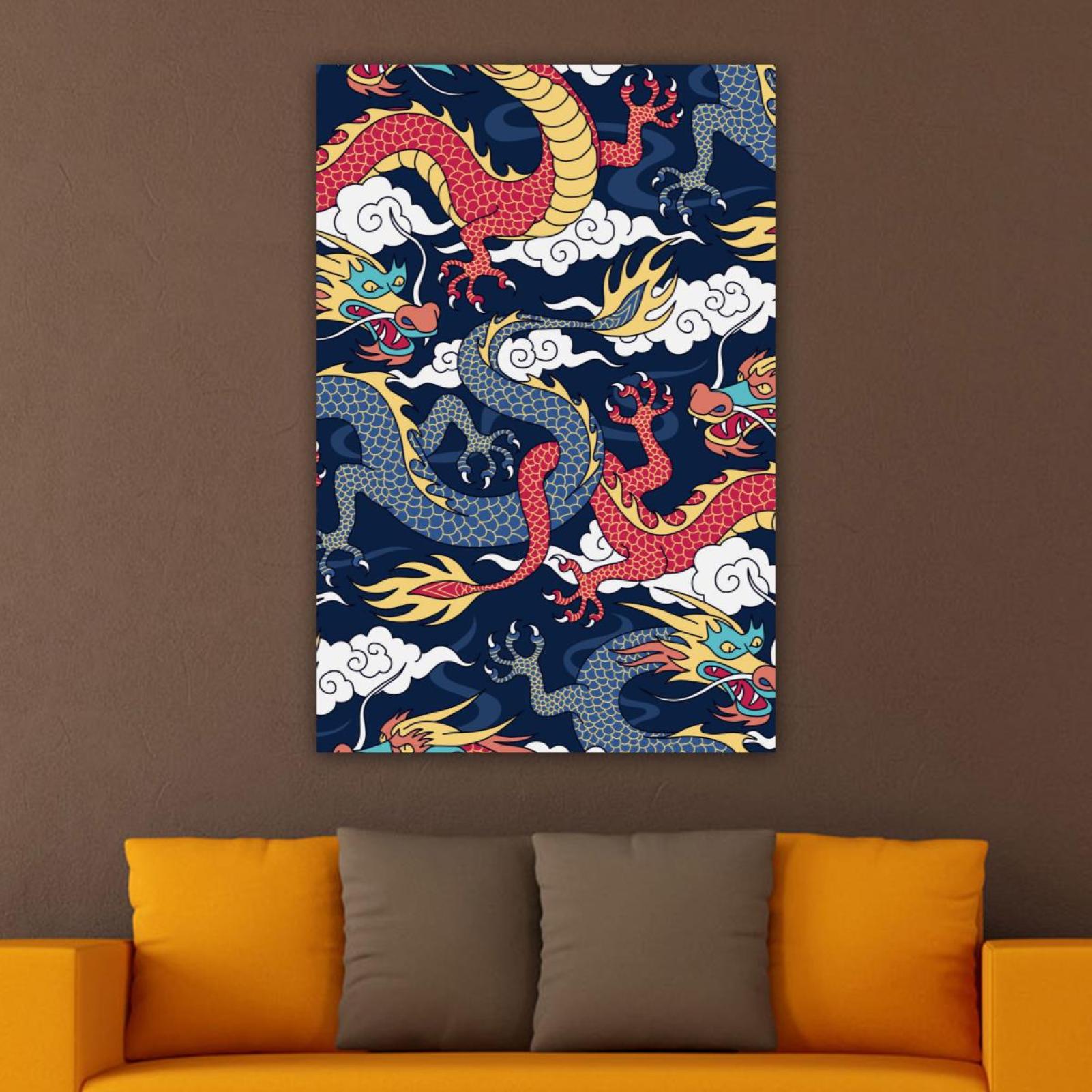 OWNSERIES Home Decor Traditional Chinese Dragon Pattern Pattern Canvas ...