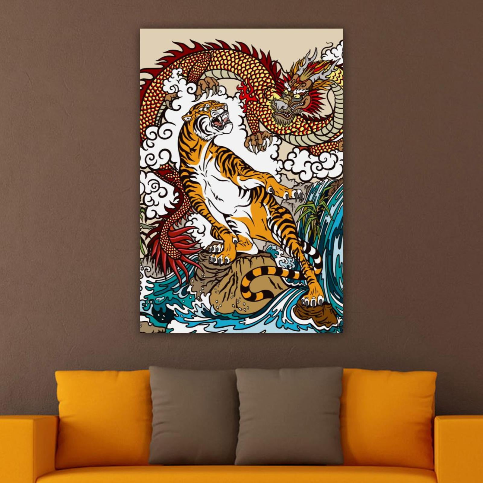 OWNSERIES Home Decor Traditional Chinese Dragon and Tiger Fighting ...