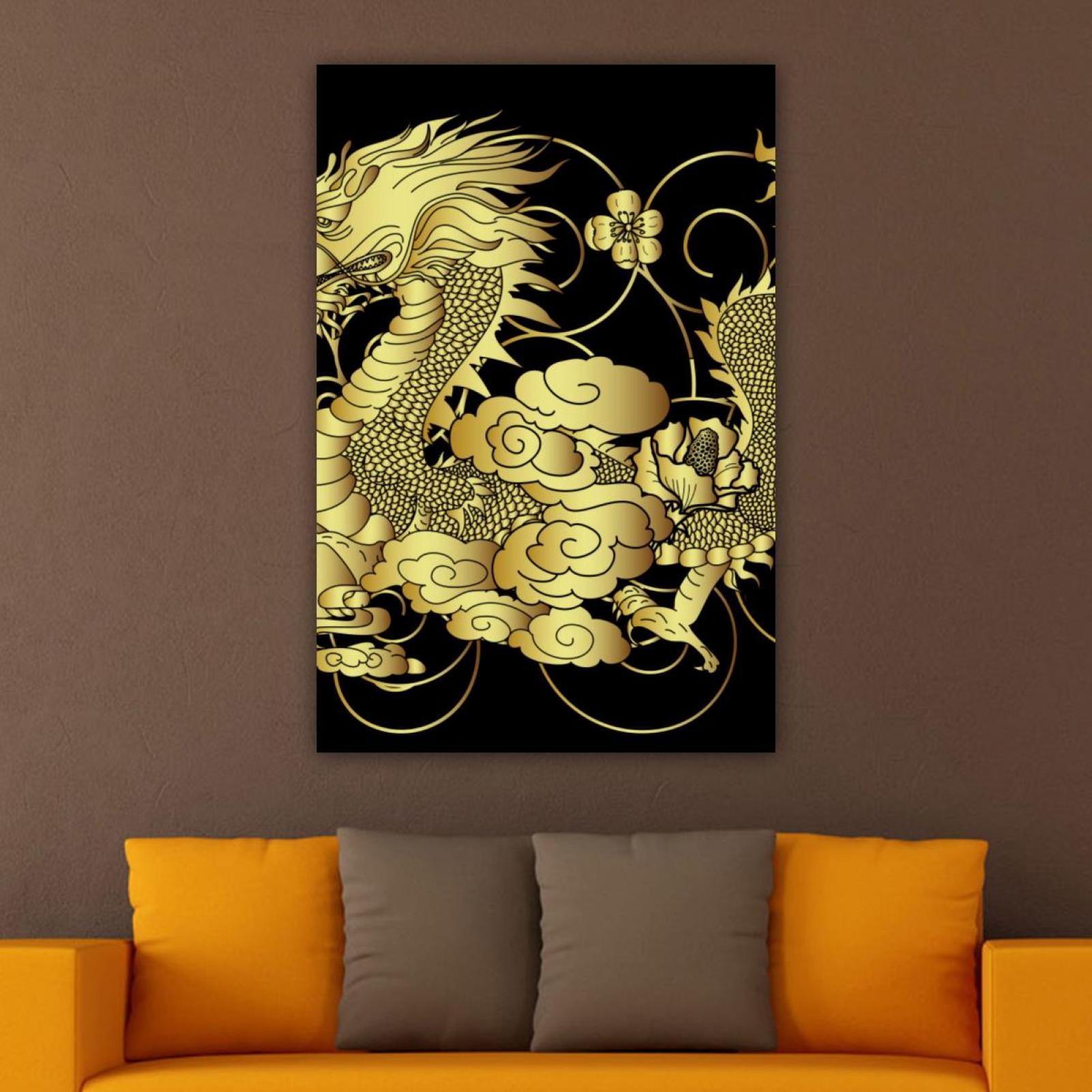 OWNSERIES Home Decor Traditional Chinese Golden Dragon Pattern Canvas ...