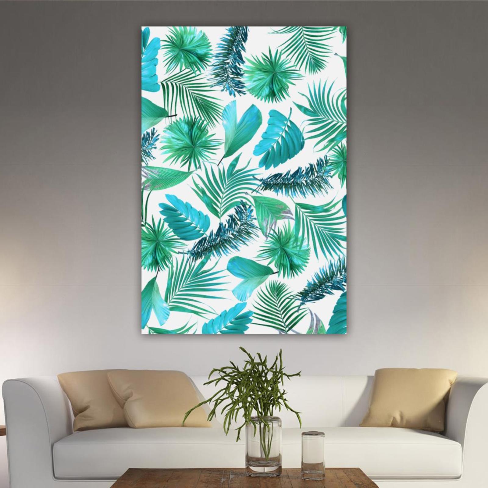 OWNSERIES Home Decor Tropical Leaves Teal Green Pattern Canvas Wall Art ...