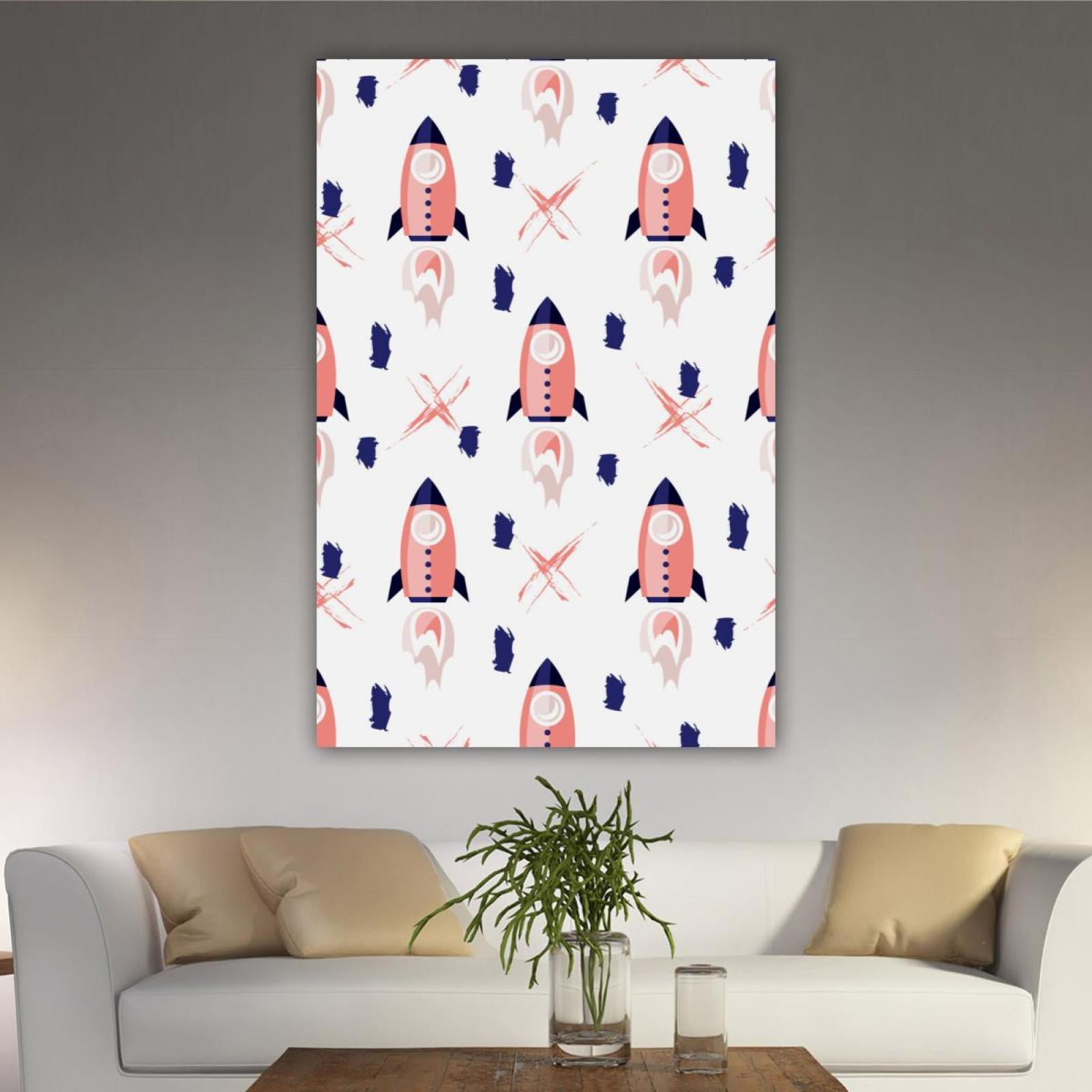 OWNSERIES Home Decor Universe Space Rockets Pattern Canvas Wall Art ...