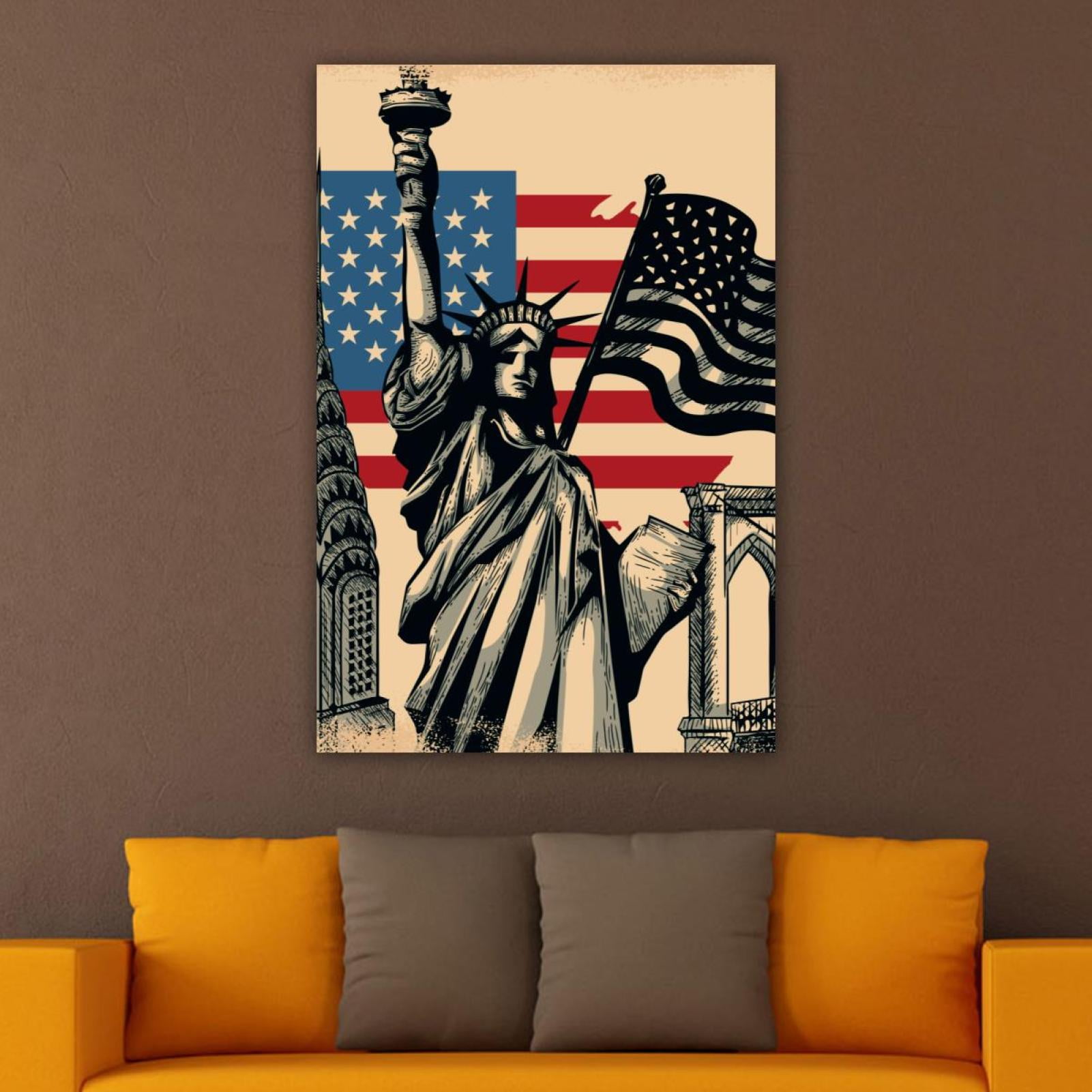 OWNSERIES Home Decor Vintage American Map Statue of Liberty Pattern ...