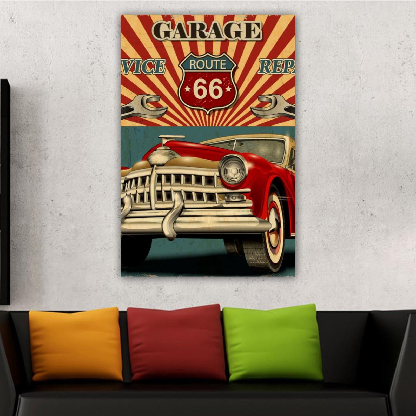 OWNSERIES Home Decor Vintage Retro Garage Car Pattern Canvas Wall Art ...
