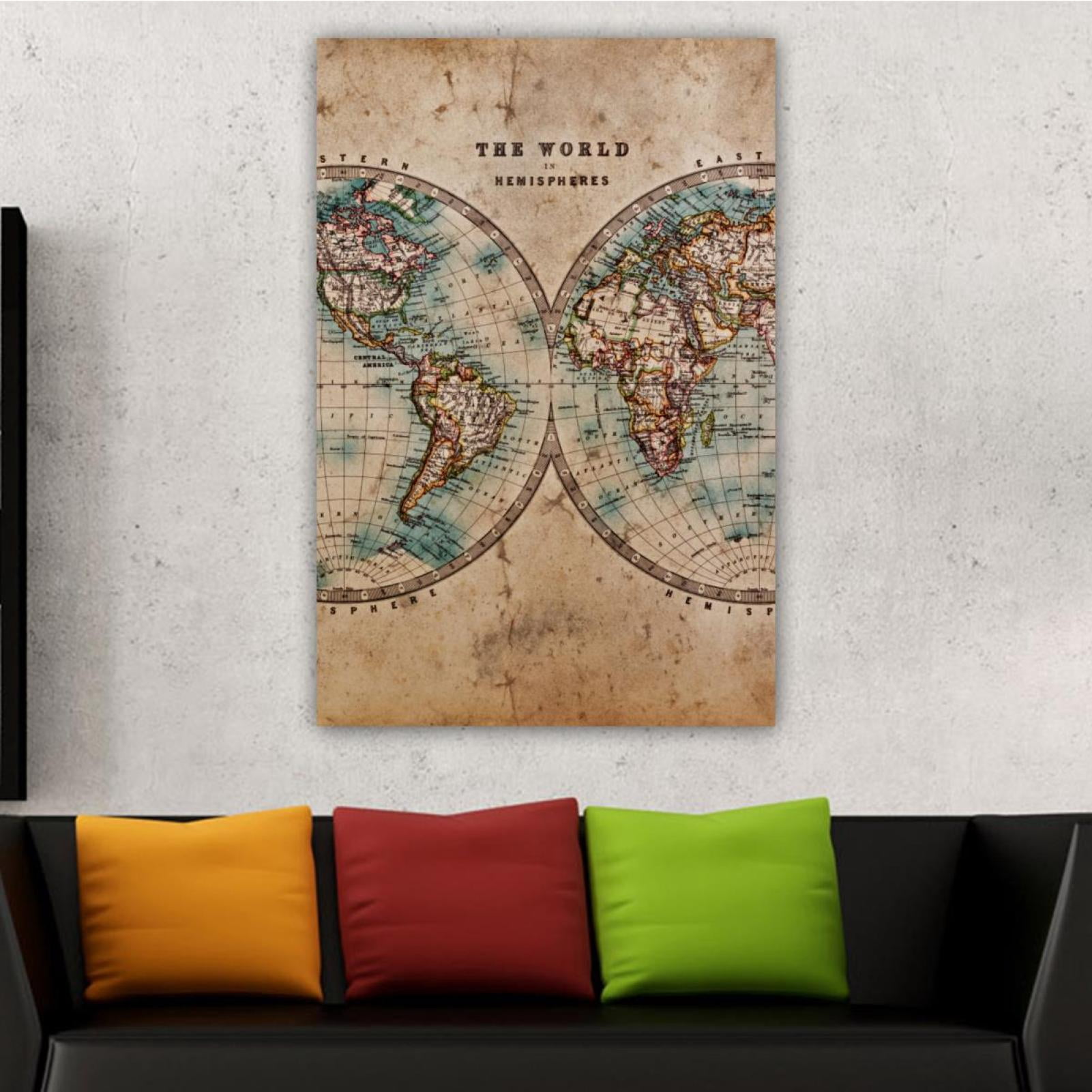 OWNSERIES Home Decor Vintage Retro Old World Map Pattern Canvas Wall ...