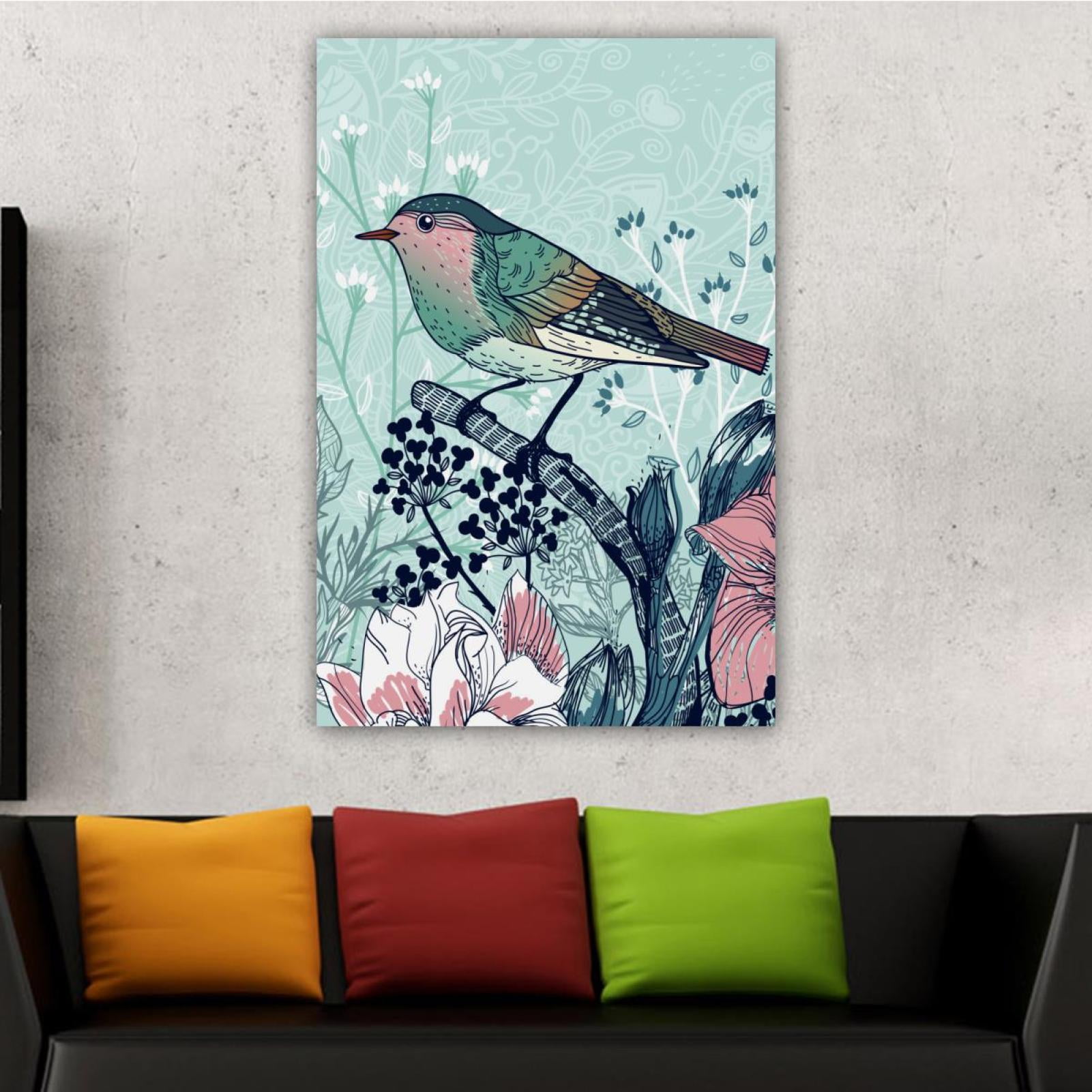 OWNSERIES Home Decor Vintage Spring Birds Floral Pattern Canvas Wall ...