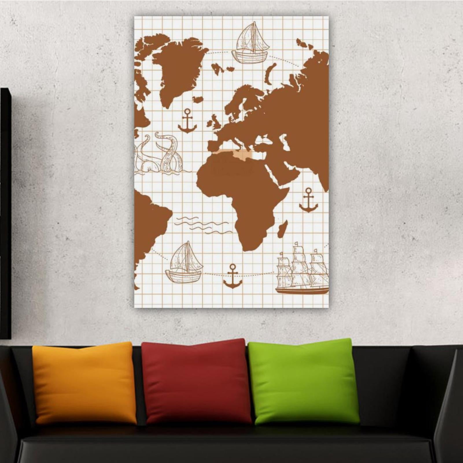 OWNSERIES Home Decor Vintage World Map Pattern Canvas Wall Art ...