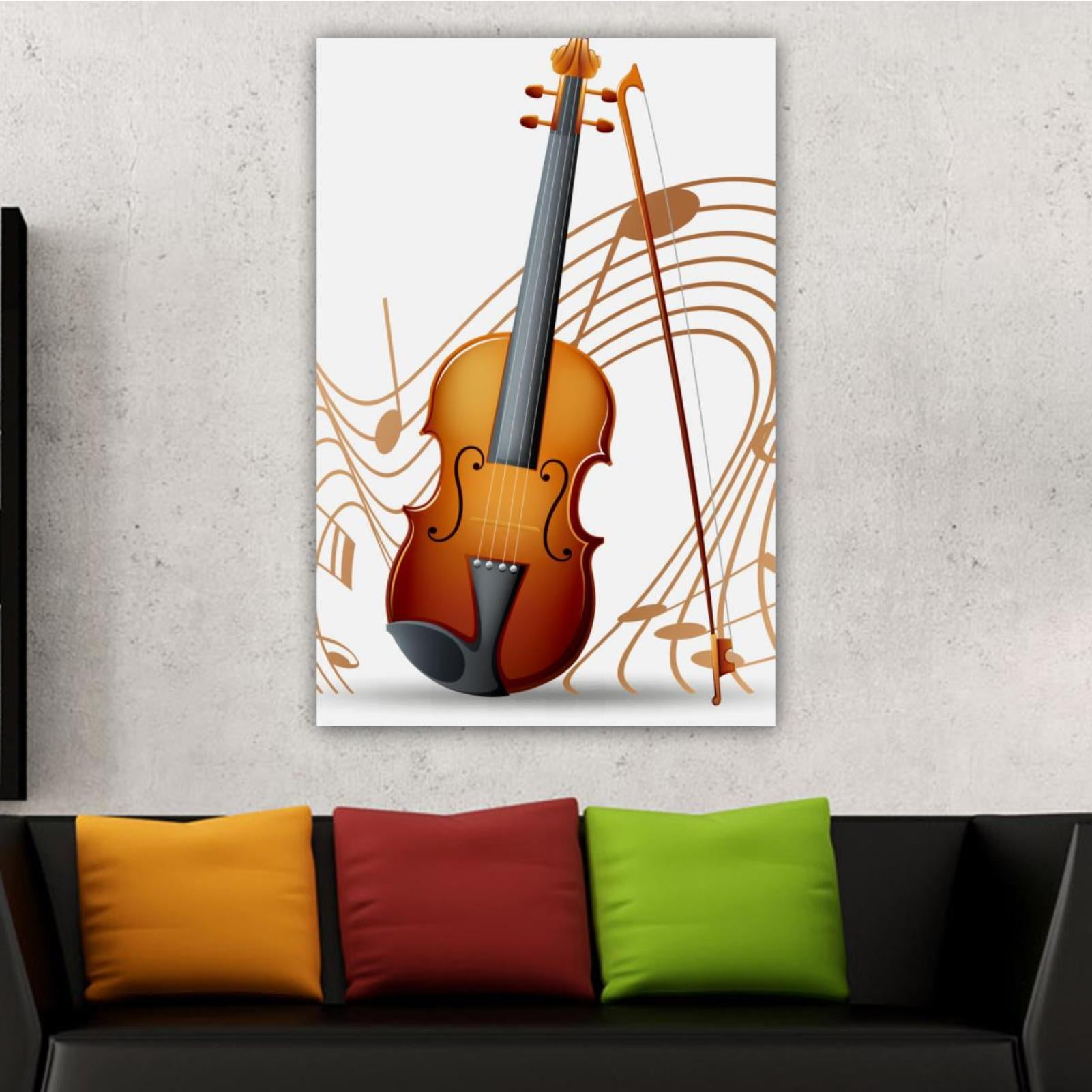 OWNSERIES Home Decor Violin with Music Notes Pattern Canvas Wall Art ...