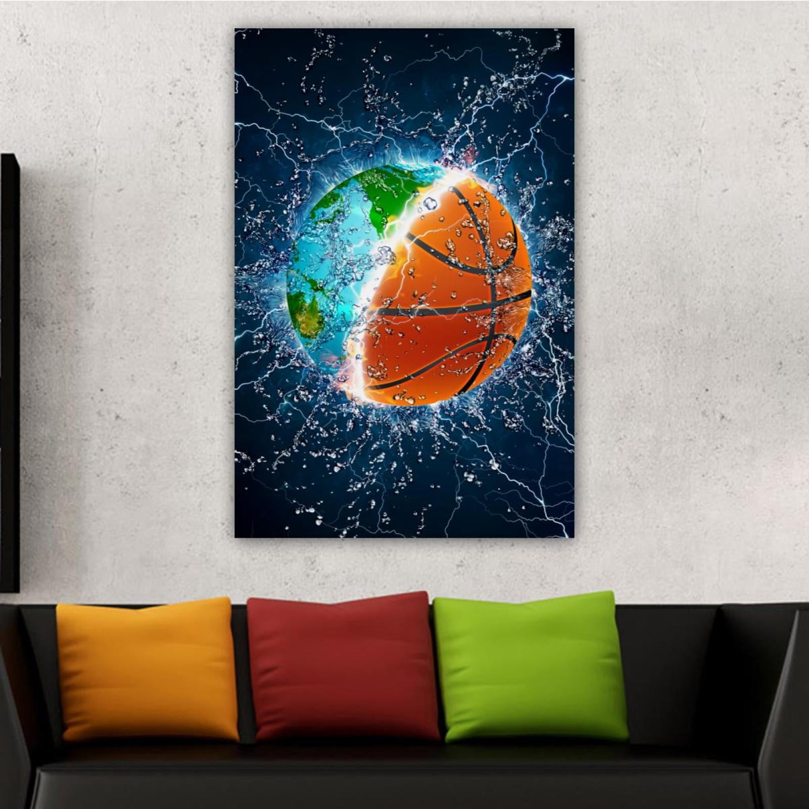 OWNSERIES Home Decor Water Basketball Map Earth Pattern Canvas Wall Art ...